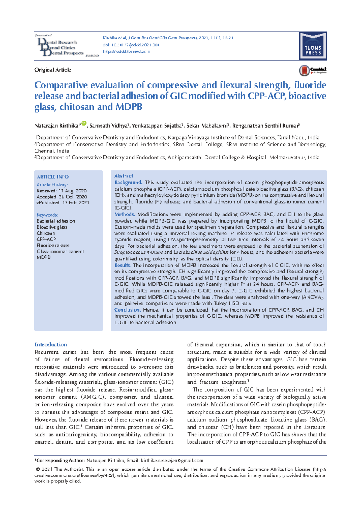 Comparative Study on GIC Modified with Bioactive Materials (J Dent Res ...