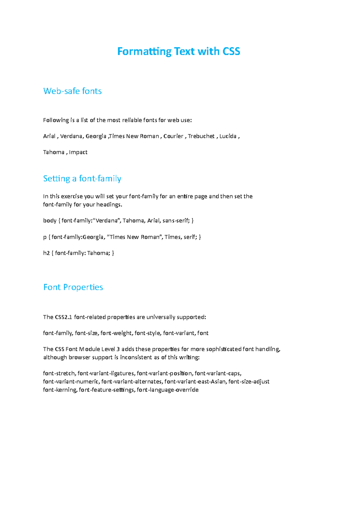 Formatting Text With Css Formatting Text With Css Web Safe Fonts Following Is A List Of The