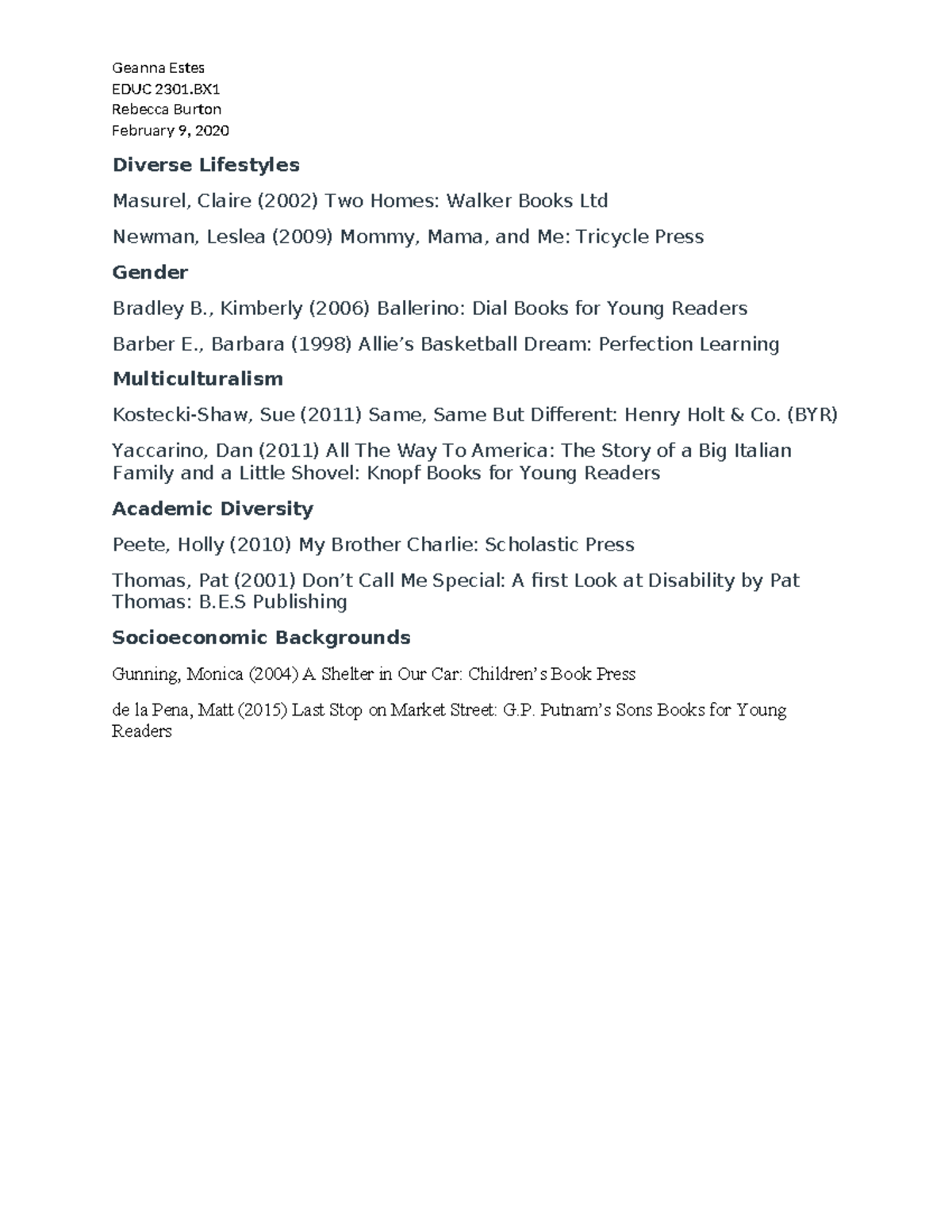 Children's Book Analysis (Part One) - EDUC 2301 Insights on Diversity ...