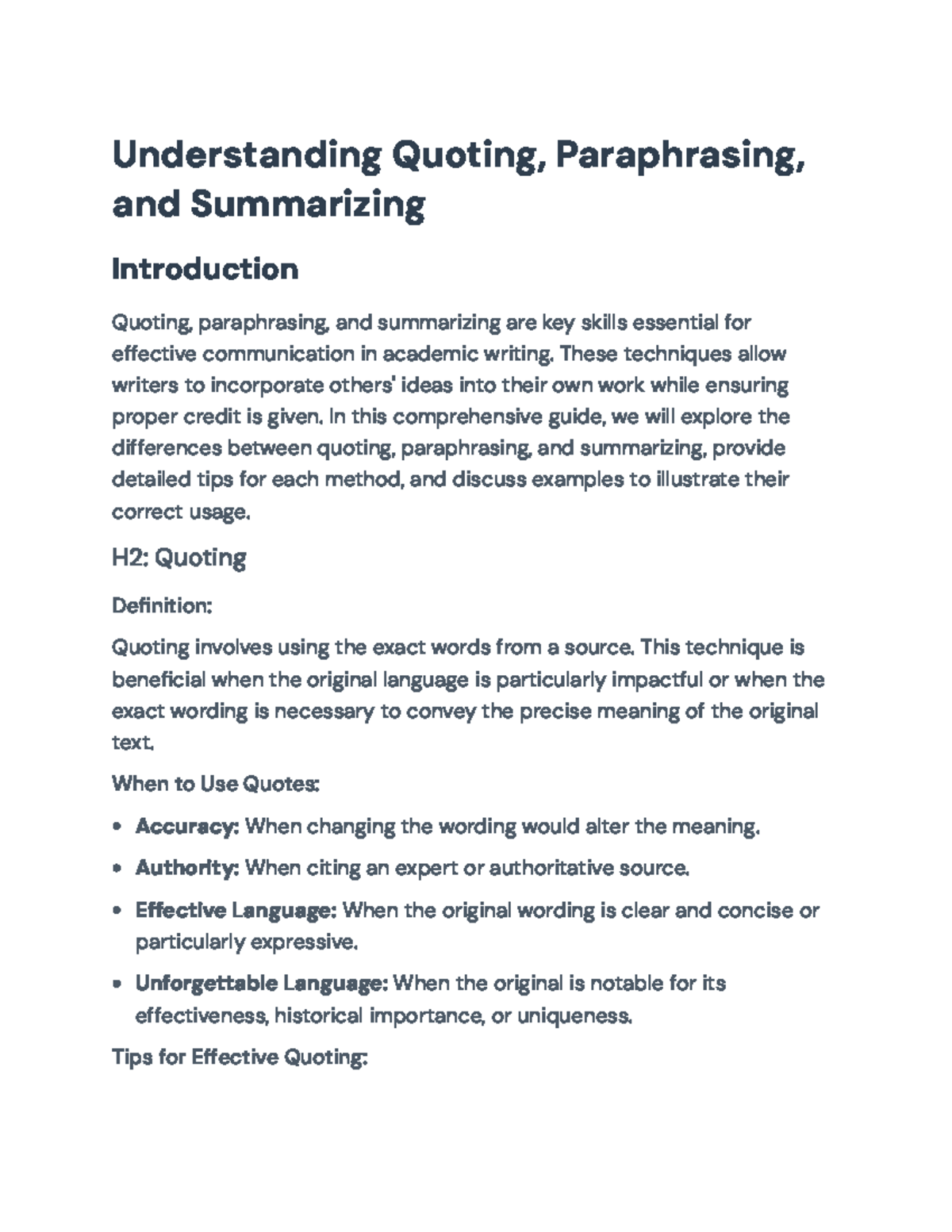 Understanding Quoting, Paraphrasing, and Summarizing Techniques ...