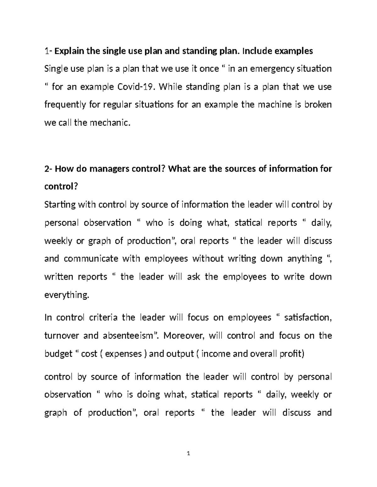 Management summer Assignments - 1- Explain the single use plan and ...