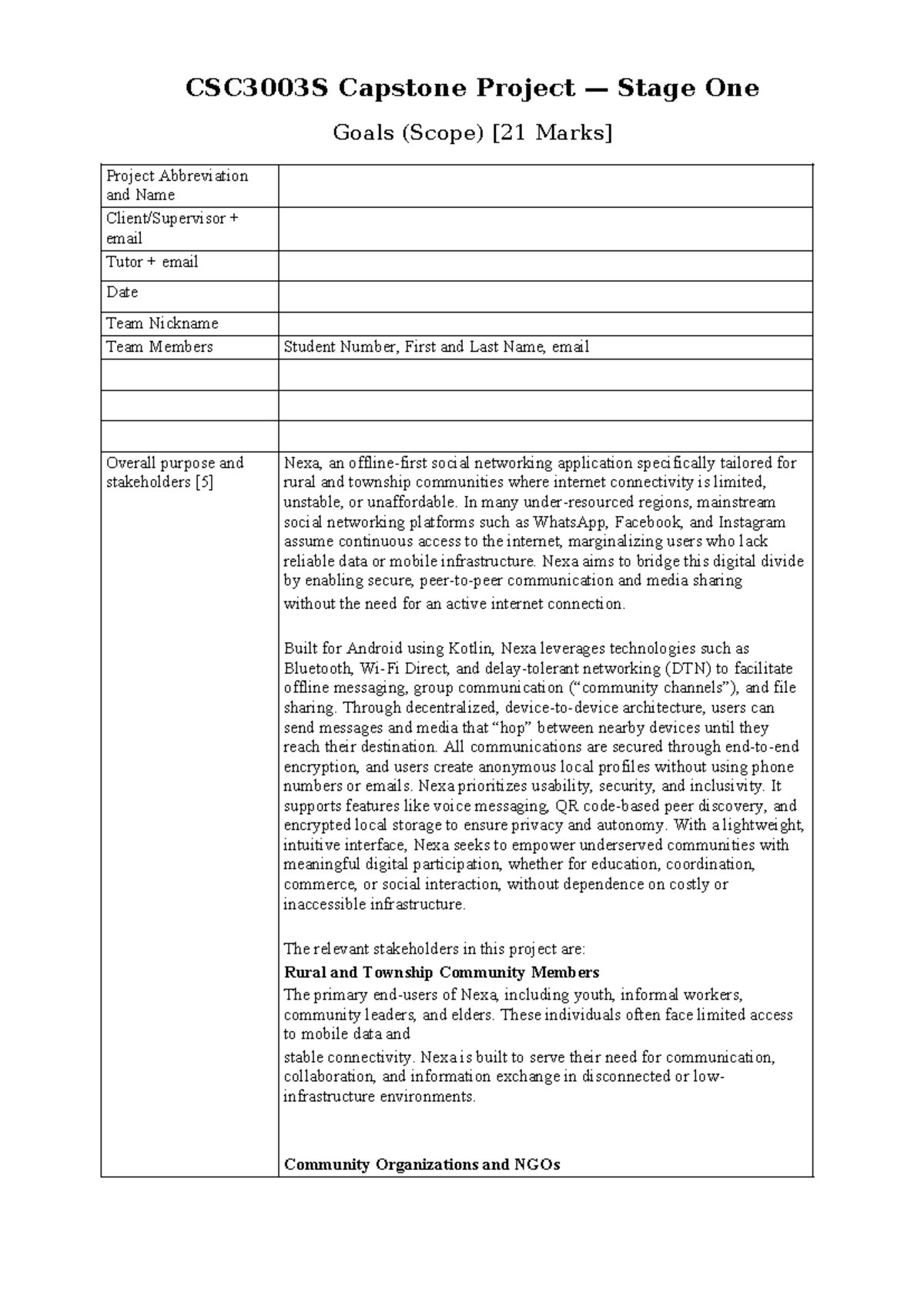 CSC3003S Capstone Project: Nexa App Development Goals and Scope - Studocu