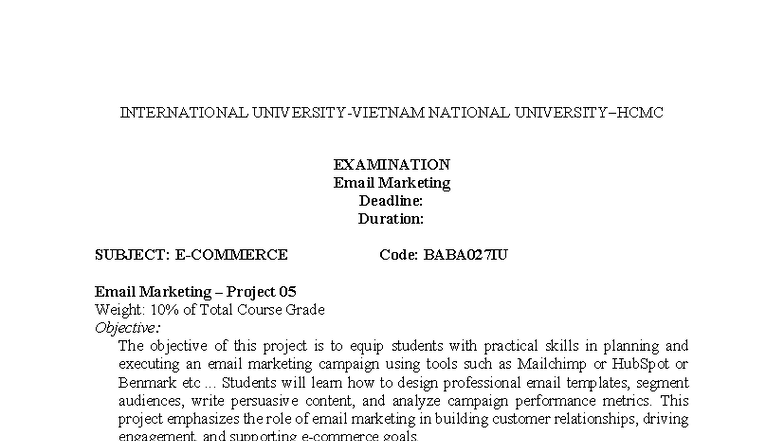 BABA027IU Email Marketing Project Guidelines and Grading Rubric - Studocu