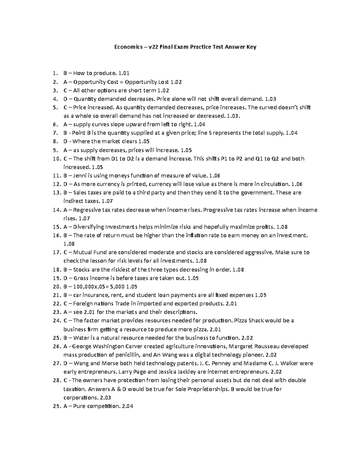 FLVS - Economics v22 Final Exam Practice Test Answer Key - Studocu
