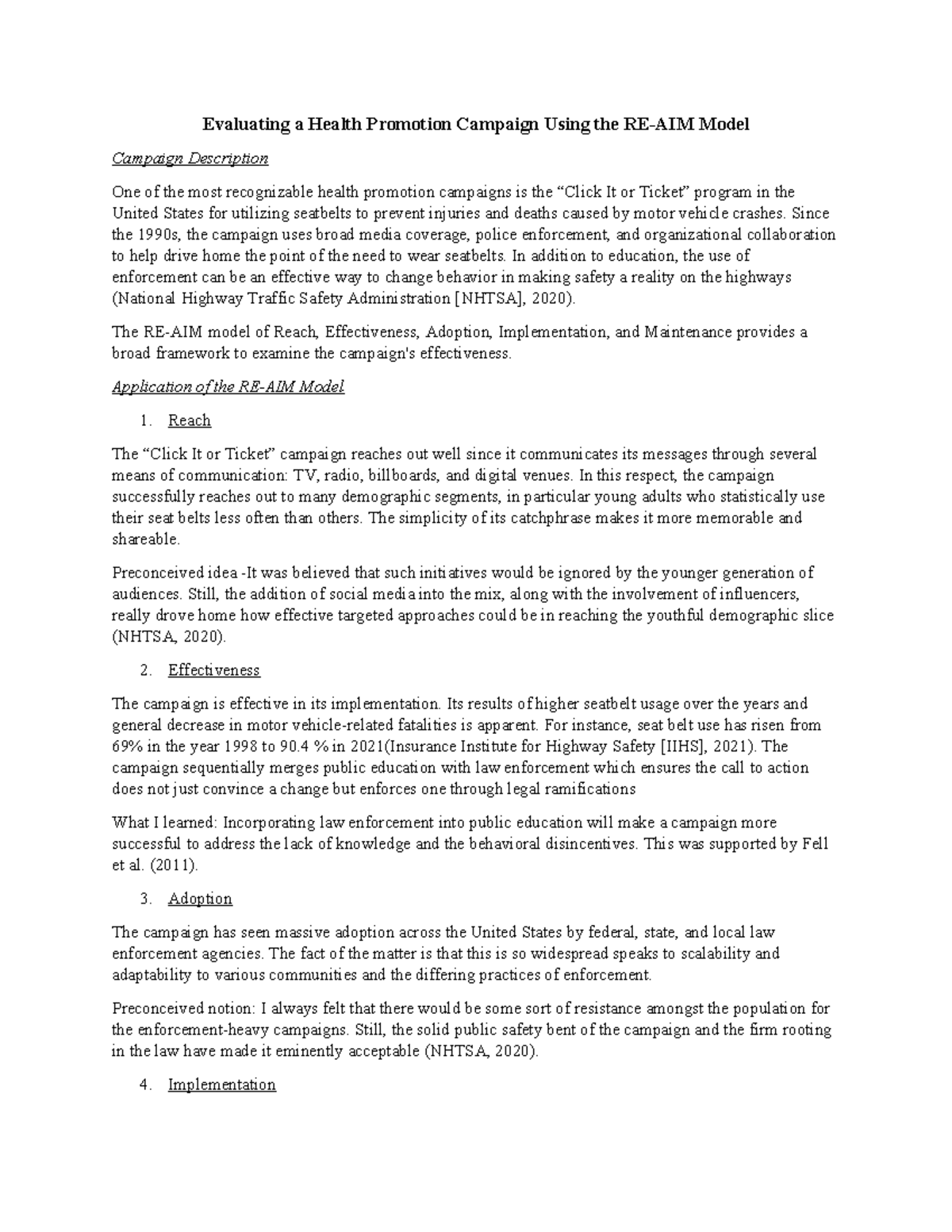 Evaluating a Health Promotion Campaign Using the RE-AIM Model - Since ...