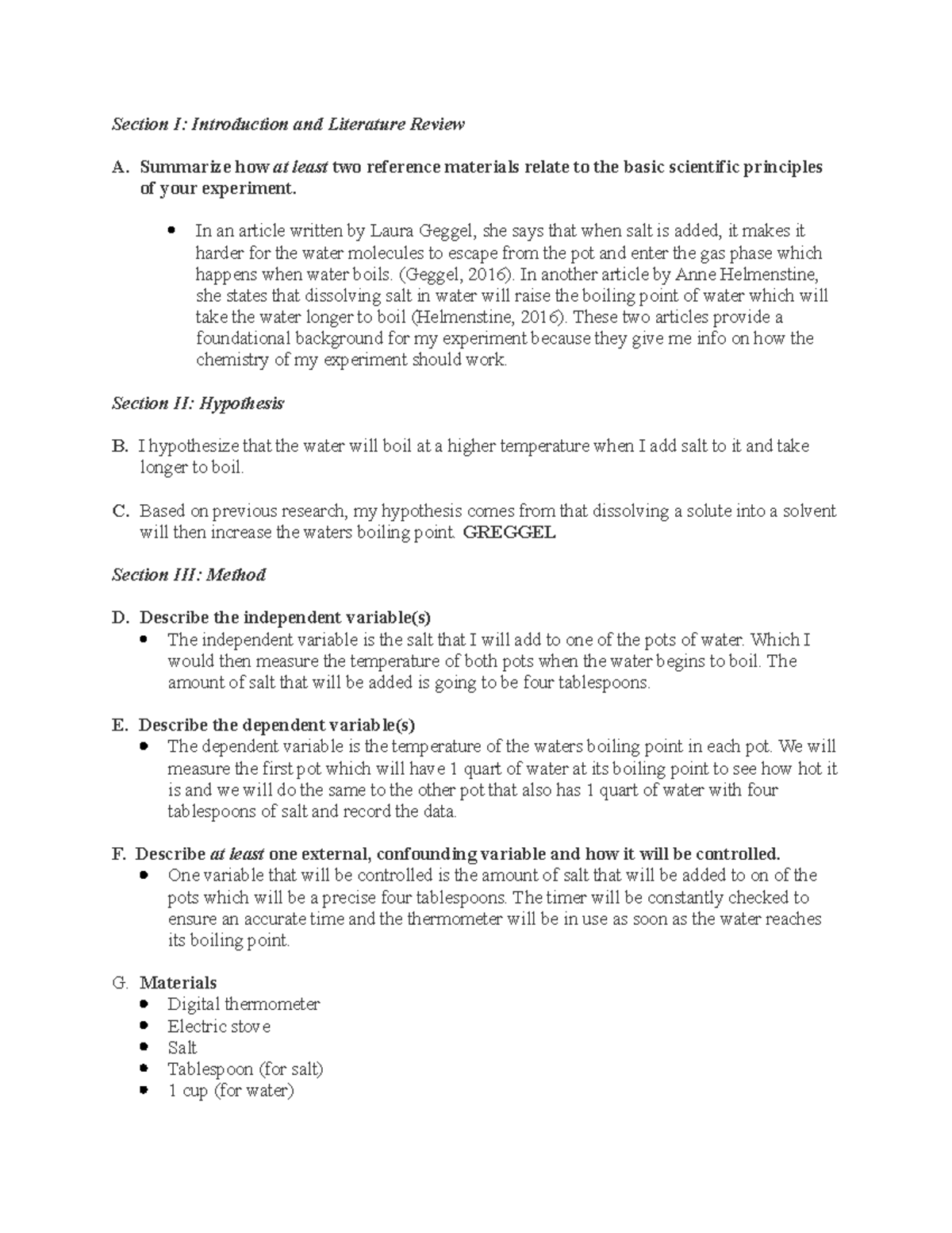 Natural Science Lab Perfomance Assessment - Section I: Introduction and ...
