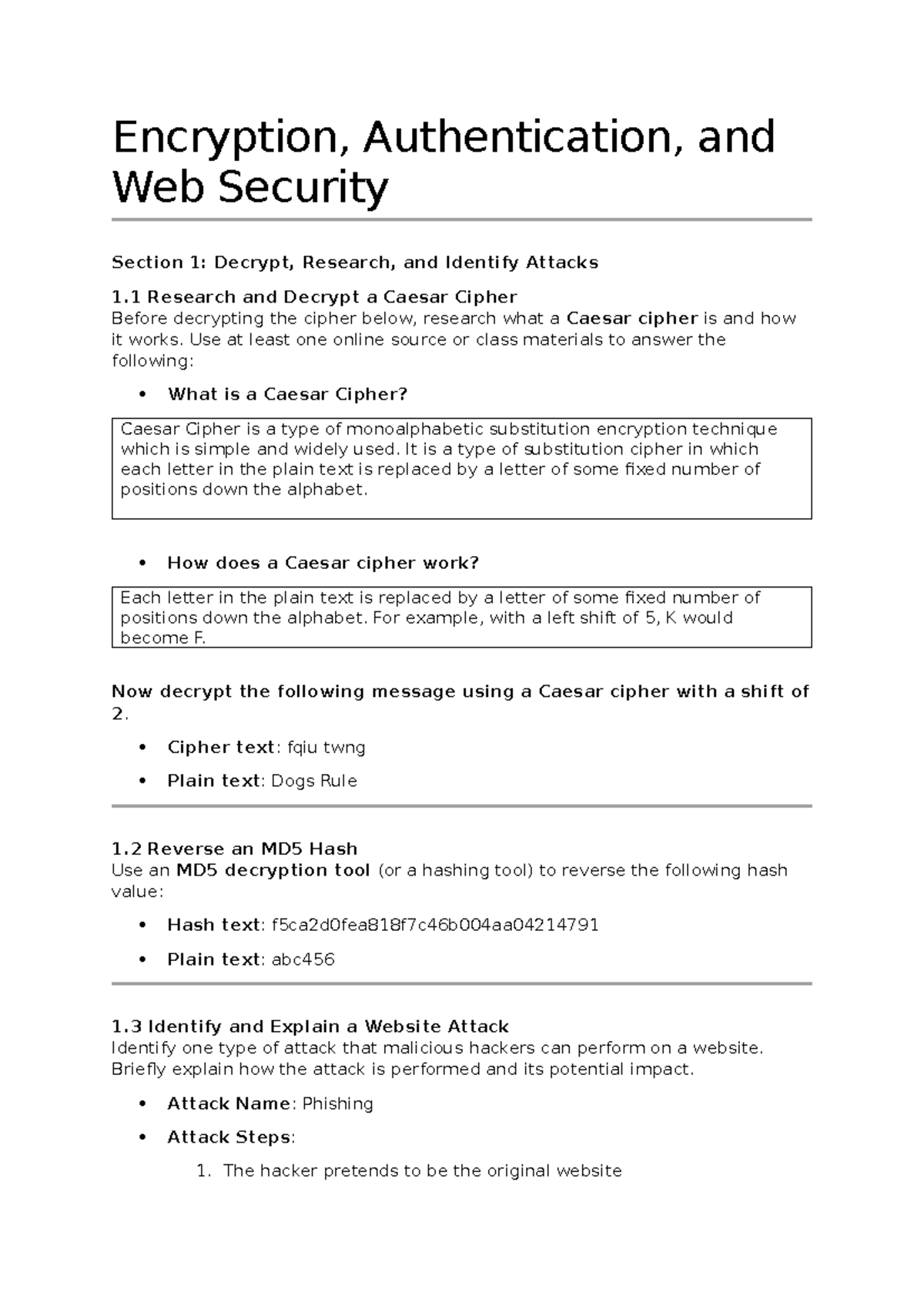 Securing the Web Worksheet: Encryption & Attacks Overview - Studocu