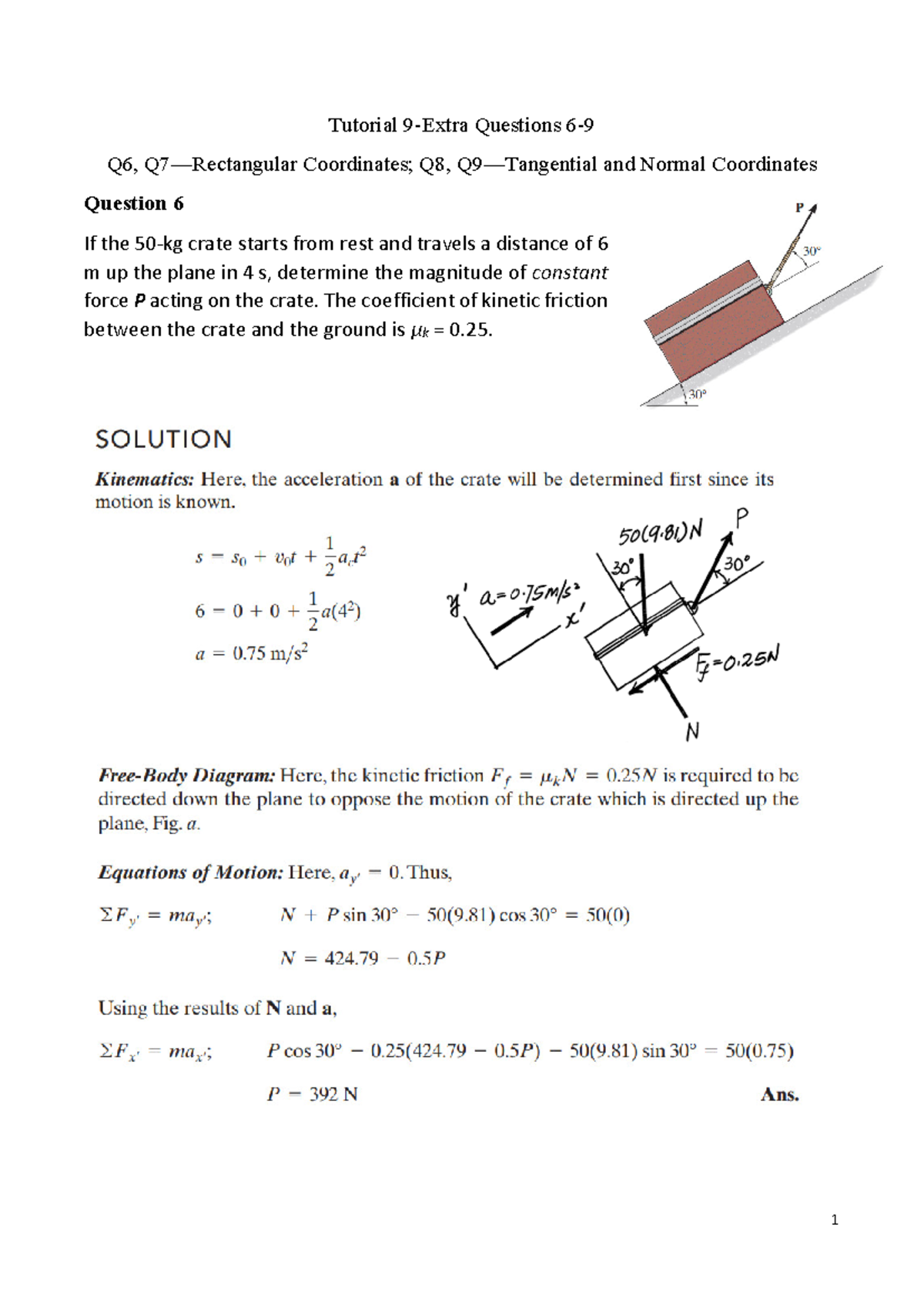 Tutorial 9: Extra Questions 6-9 & Solutions on Forces and Motion - Studocu