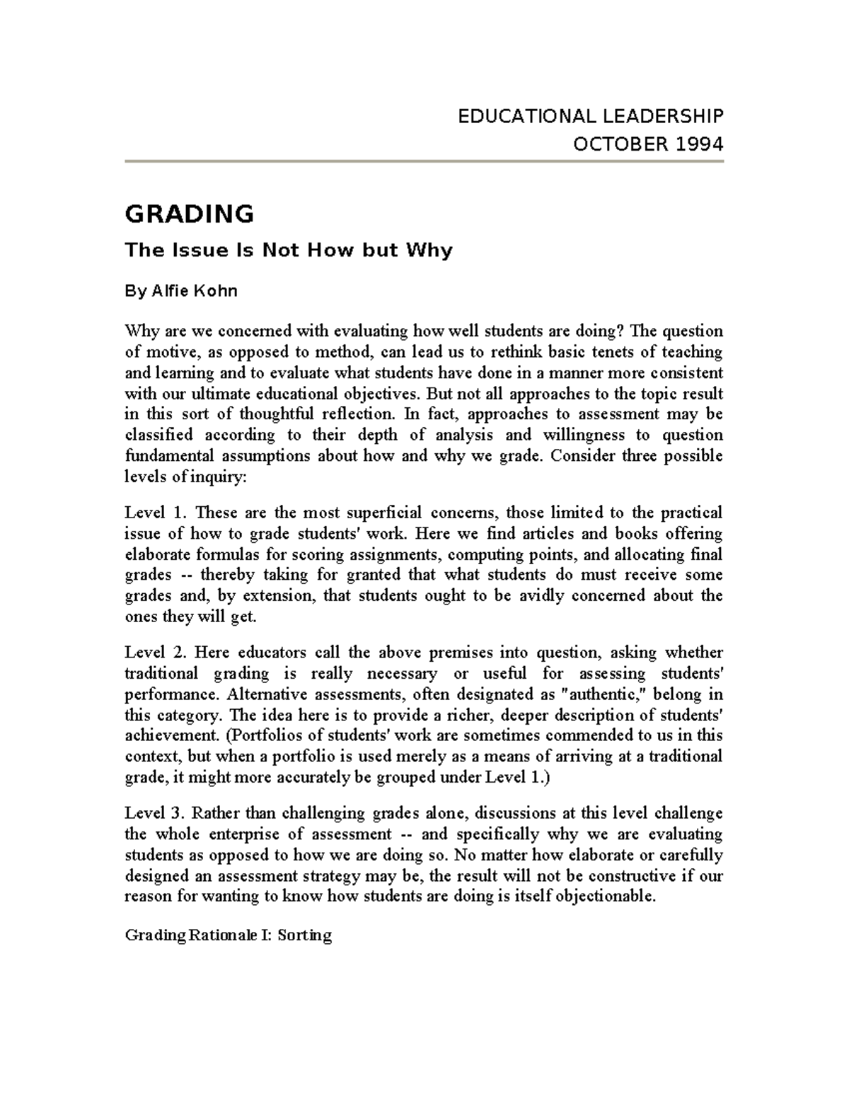 EDUCATIONAL LEADERSHIP: Rethinking Grading Practices (EDU 1994) - Studocu