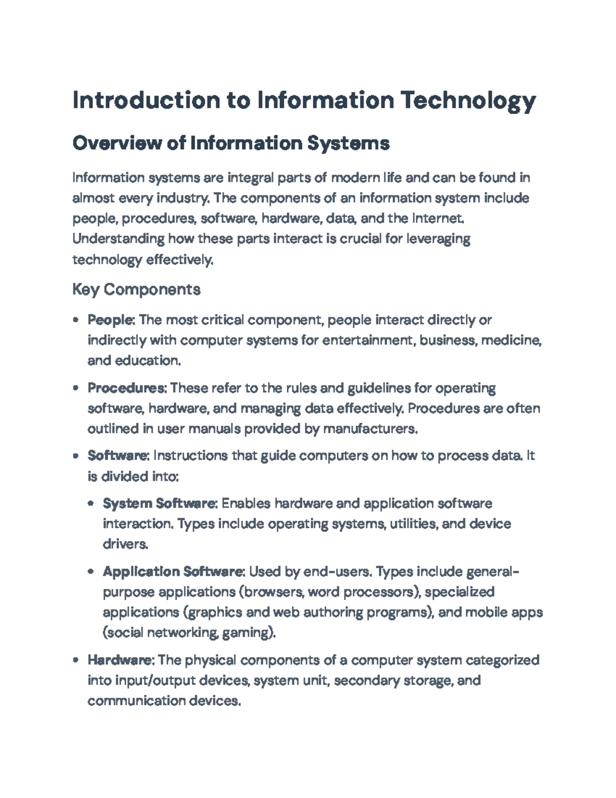 Introduction to Information Technology and Information Systems Overview ...