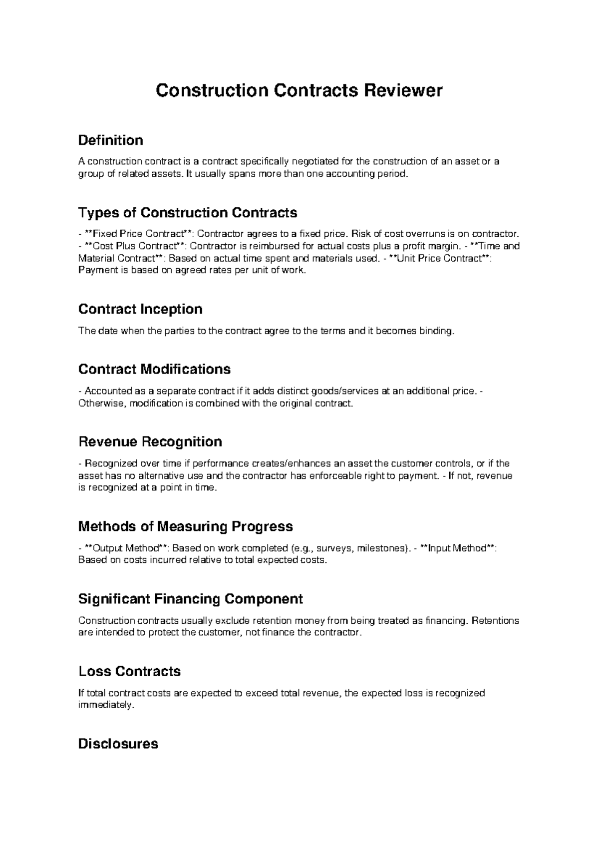 Construction Contracts Review: Key Definitions and Concepts - Studocu