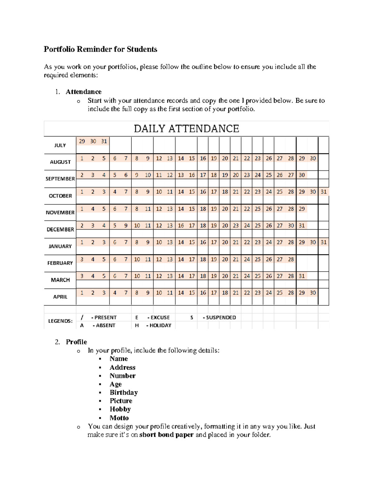 Portfolio Guidelines and Requirements for Students - Studocu
