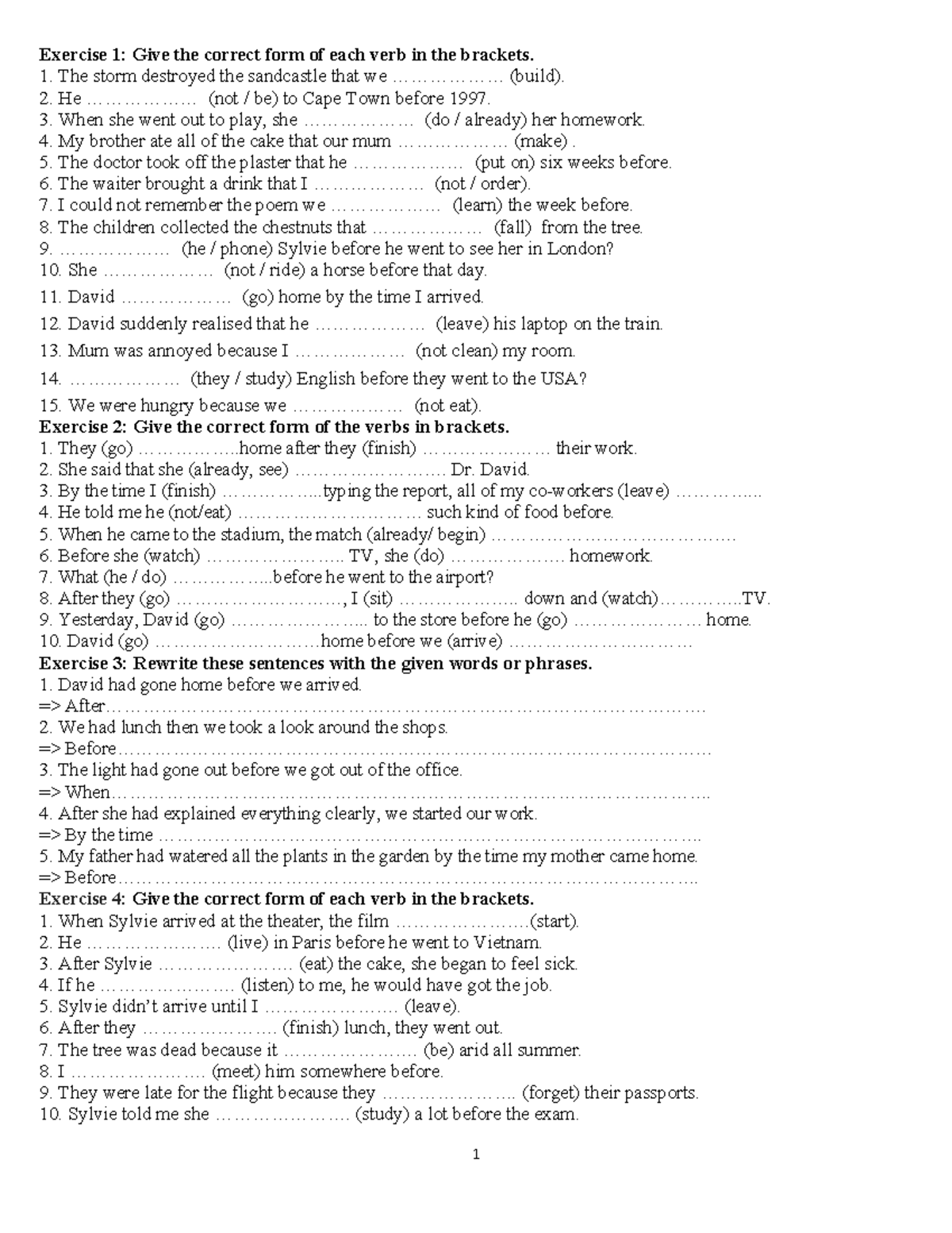 EN9 - UNIT 1 - Verb Form Exercises and Sentence Rewrites - Studocu