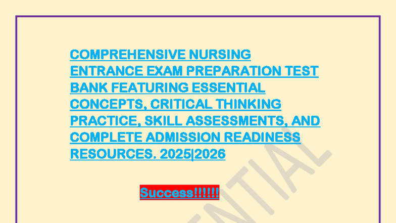 Comprehensive Nursing Entrance Exam Prep Test Bank: Essential Concepts ...