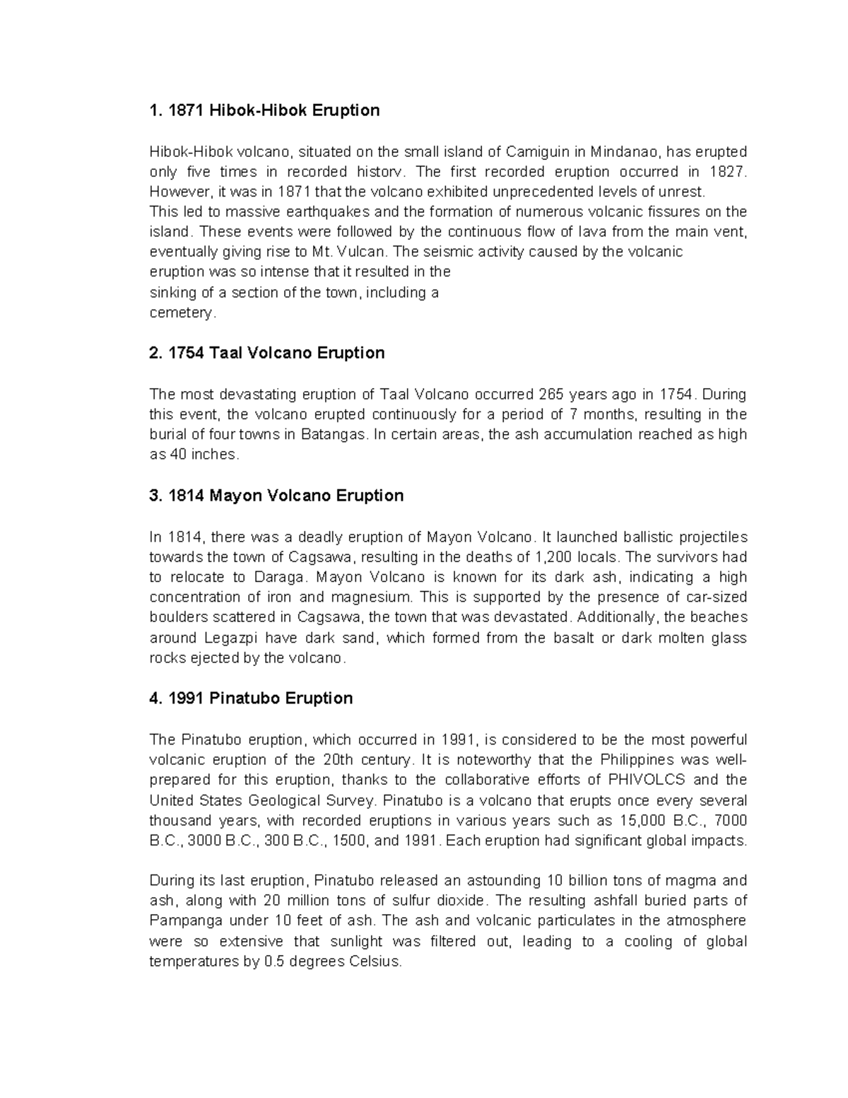 Case Study: Major Volcanic Eruptions in Philippine History - Studocu