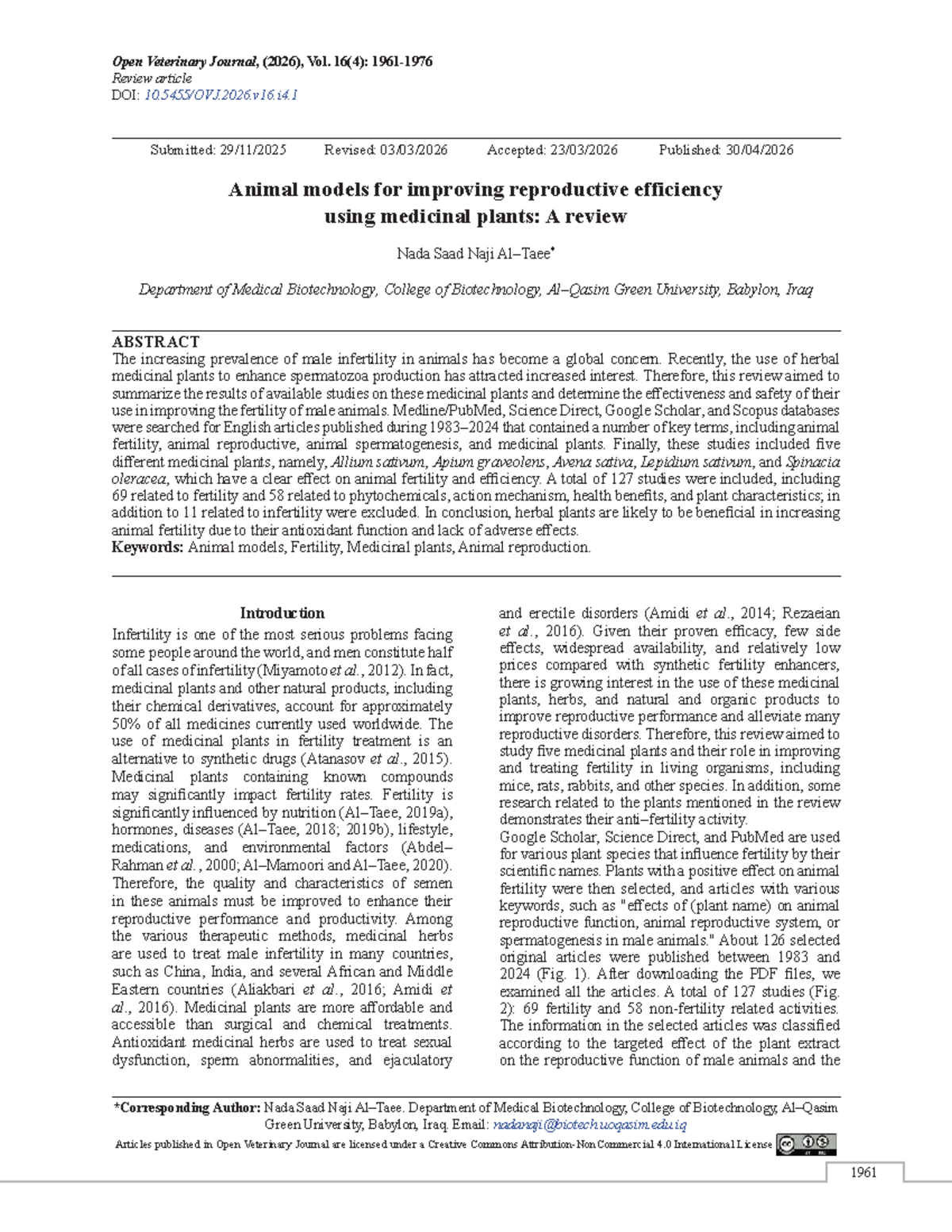 Animal Models for Enhancing Male Fertility with Medicinal Plants: A ...