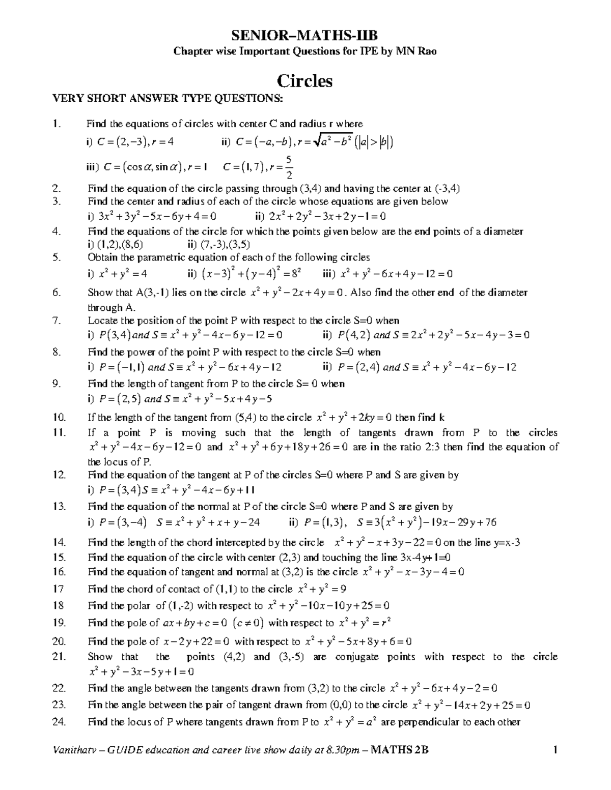 Chapter-wise Important Questions for IPE - Maths IIB Question Bank ...