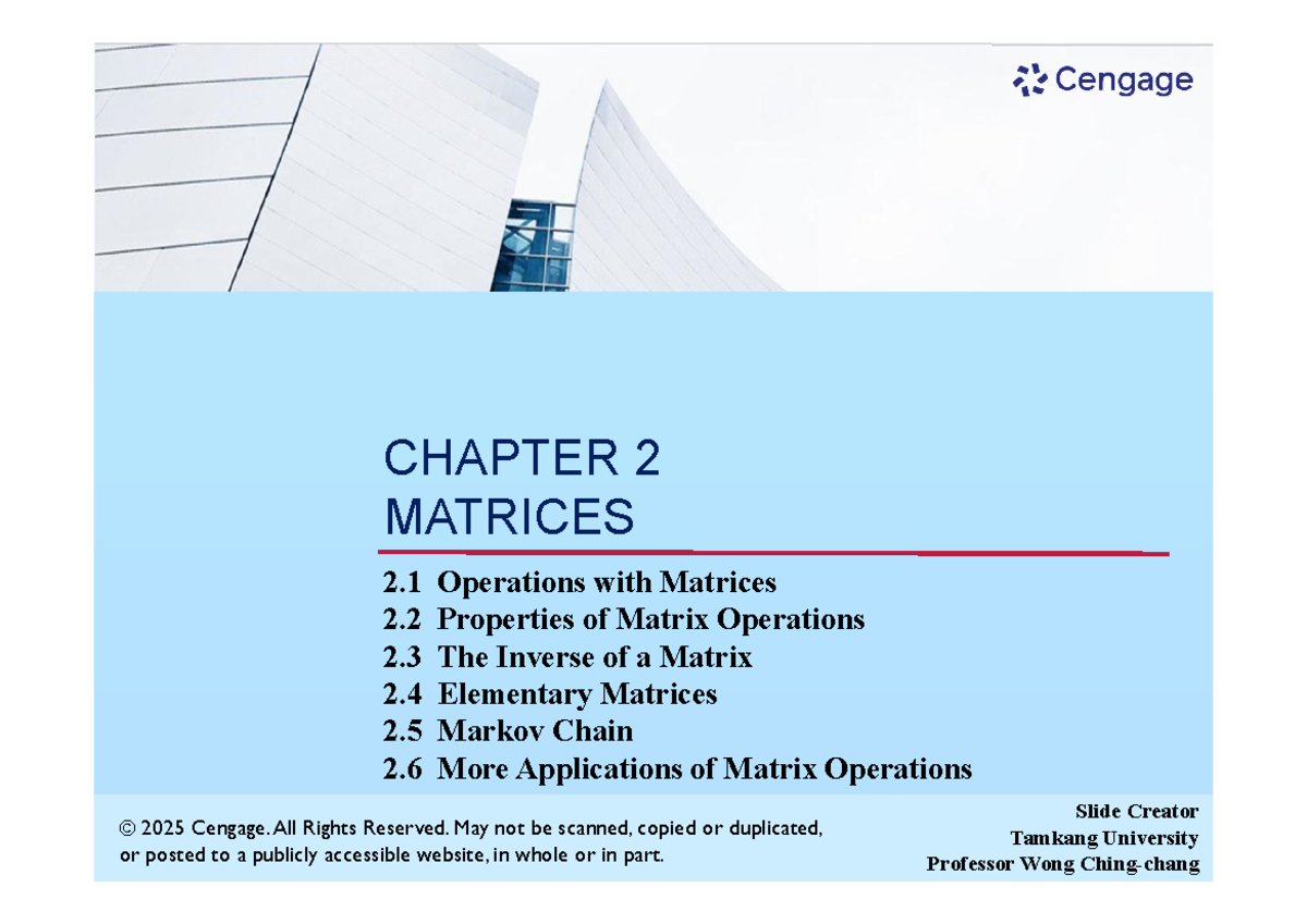 Linear Algebra Lecture Notes: Chapter 2 - Matrices & Operations 2025 ...