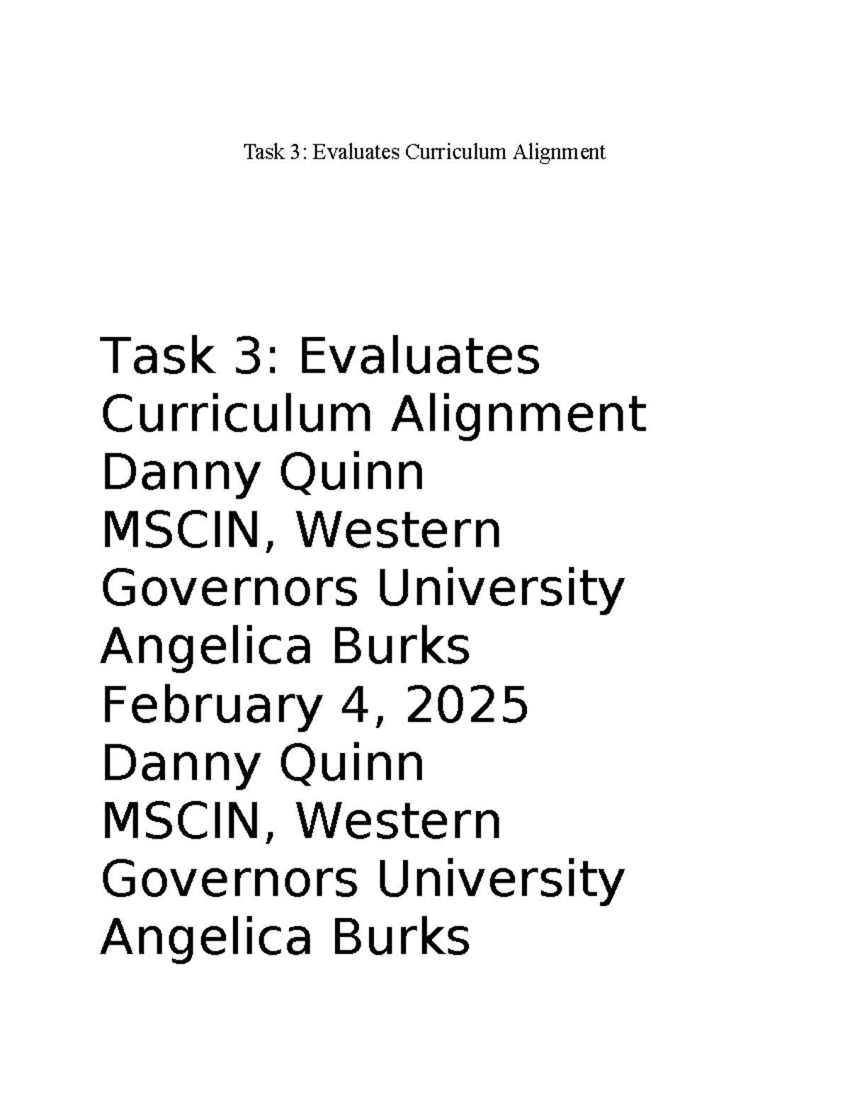 Task 3 - Evaluating Curriculum Alignment for Grade 2 - MSCIN - Studocu