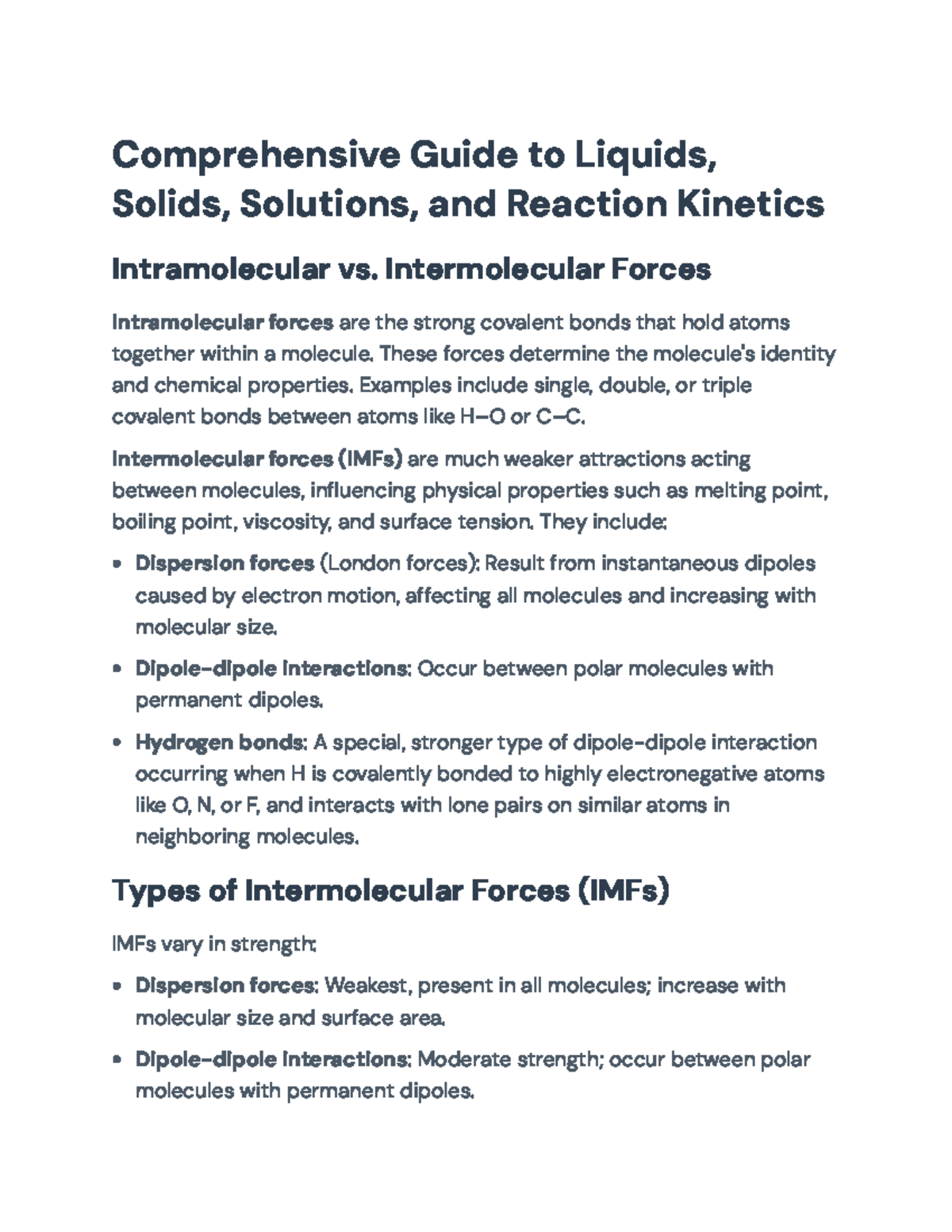 Comprehensive Guide to Liquids, Solids, Solutions, and Kinetics (CHEM ...