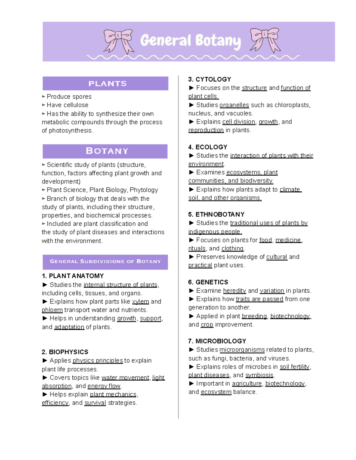General Botany - Comprehensive Study Guide (Course Code: BOT101) - Studocu