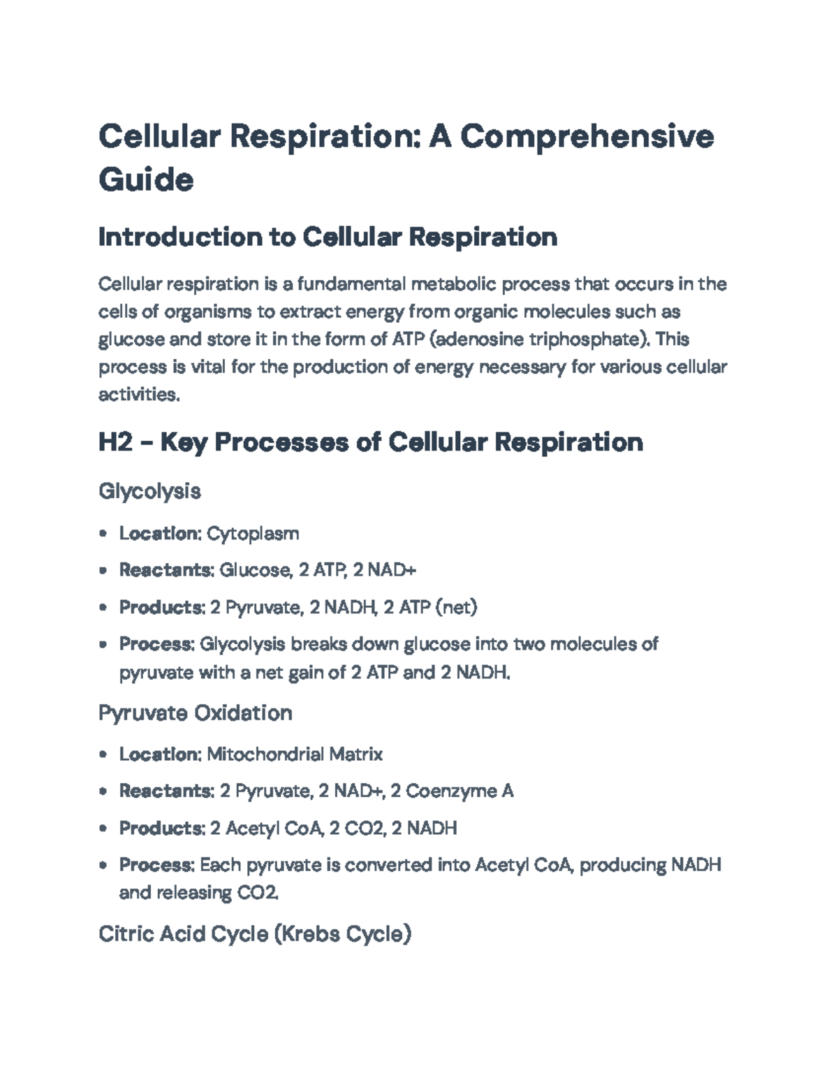 Cellular Respiration: Processes and ATP Yield Overview - Cellular ...