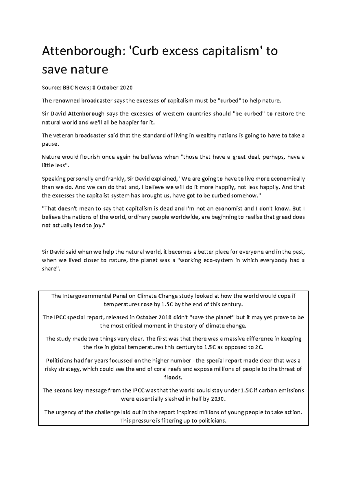 Attenborough: Insights on Capitalism & Nature for SOK Essay - Studocu