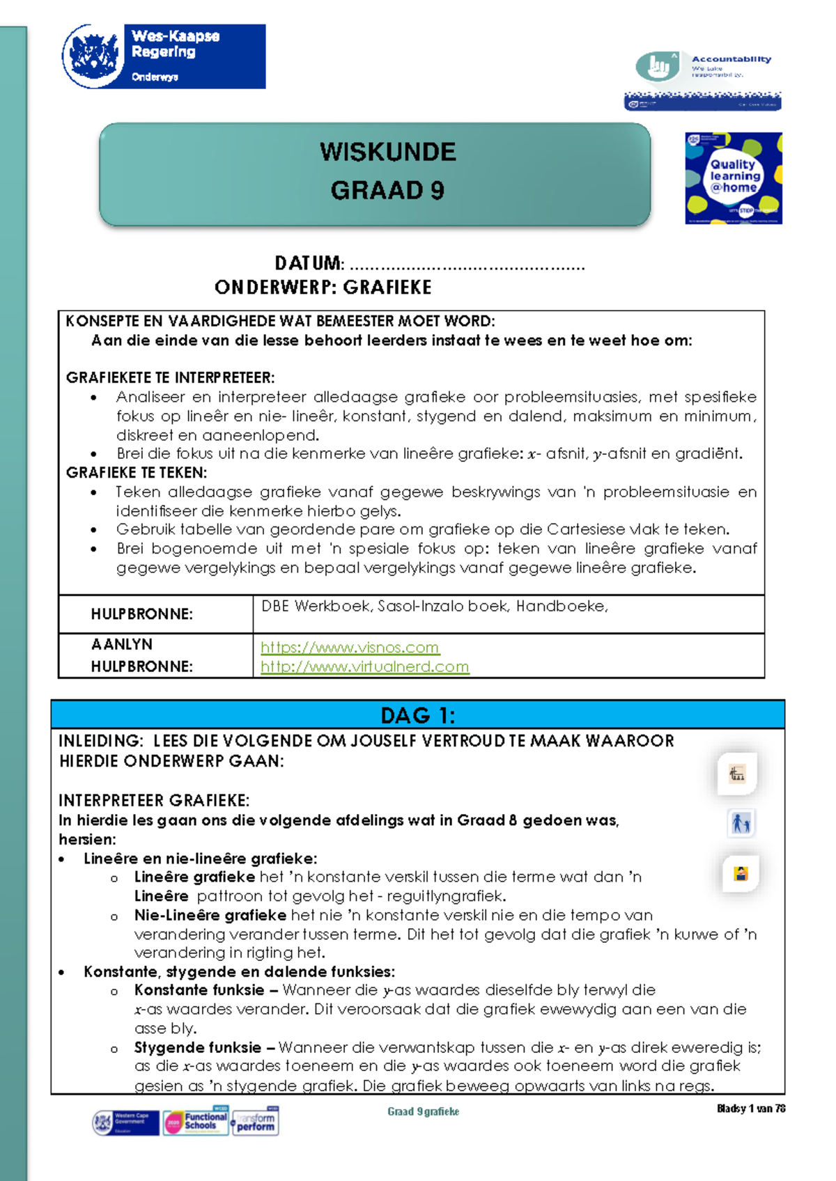 Wisk Gr 9 Grafieke - Klassifikasie en Interpretasie van Grafieke - Studocu