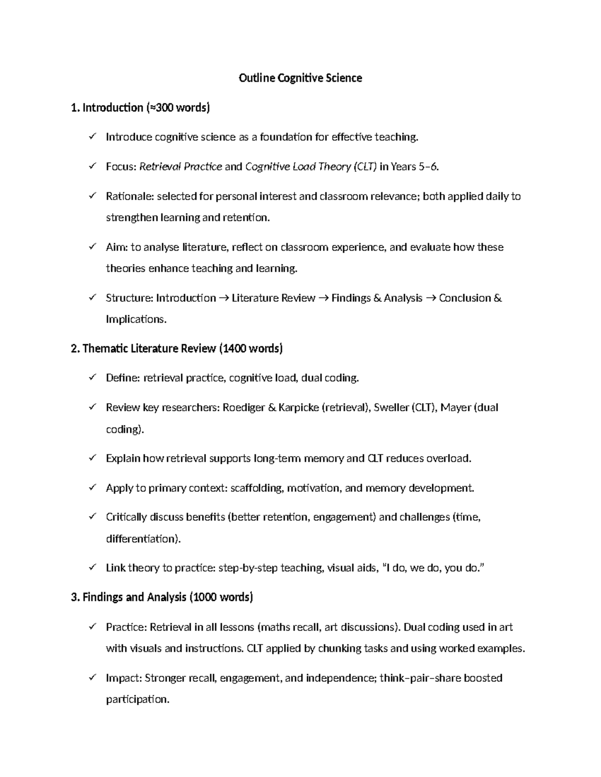 Outline of Cognitive Science: Retrieval Practice & CLT Analysis - Studocu