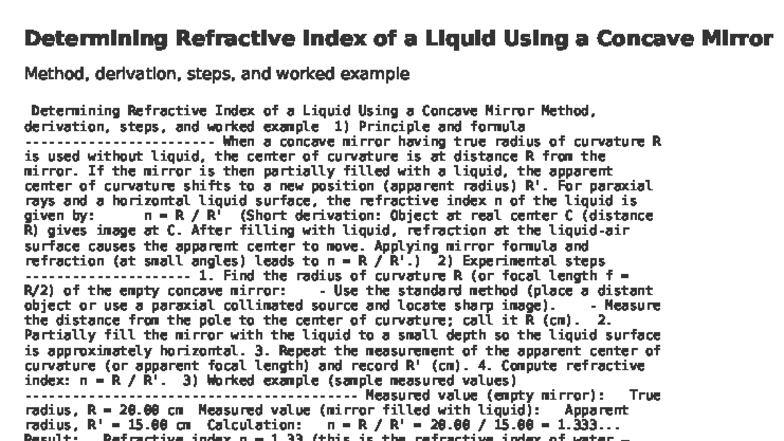 Refractive Index of Liquid Using Concave Mirror Method - Lab Guide ...