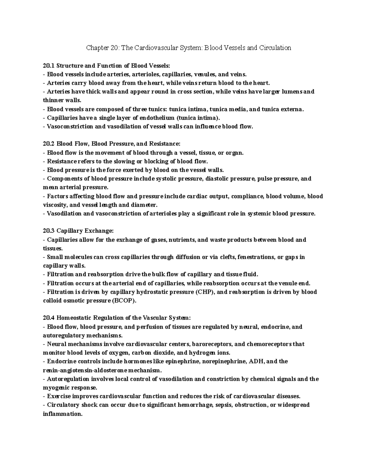Chapter 20- The Cardiovascular System Blood Vessels and Circulation ...