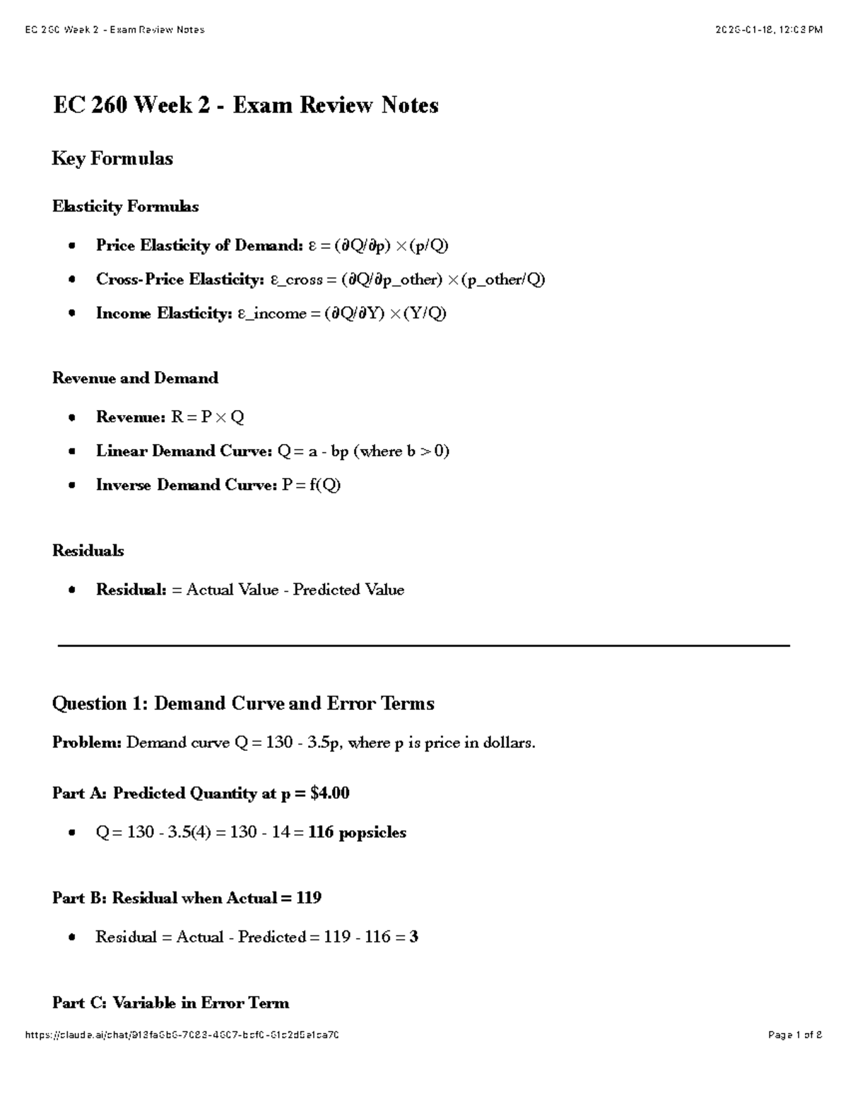EC 260 Week 2 Exam Review: Key Concepts and Formulas - Studocu