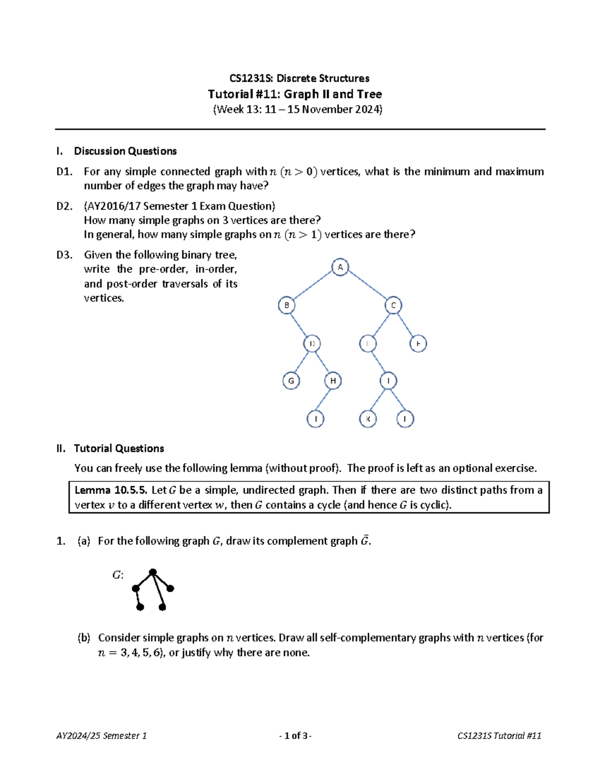 Tut11qns - tutorial 11 - AY202 4 /2 5 Semester 1 - 1 of 3 - CS1231S ...