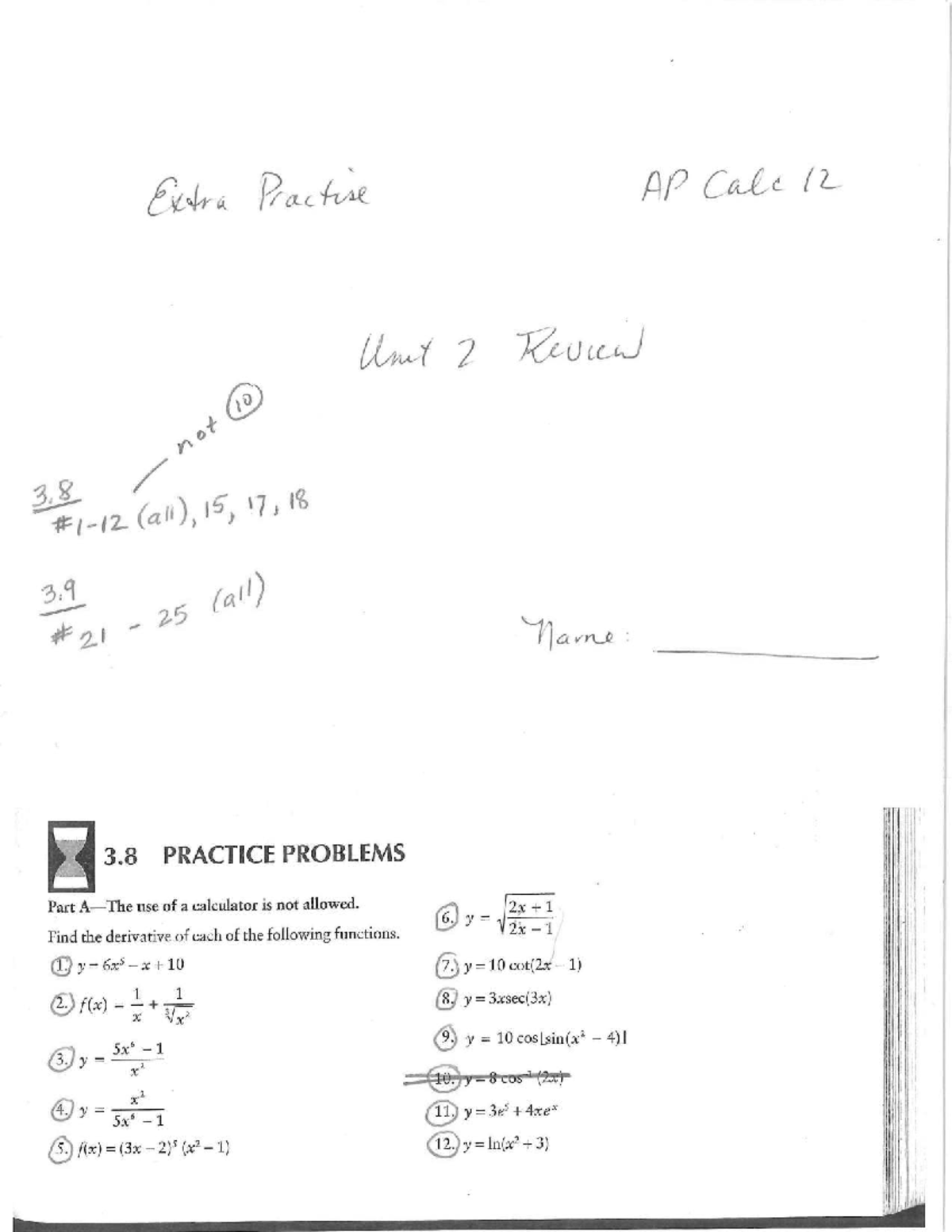 Extra Practice AP Calc 12 Unit 2 Review Assignment - Studocu