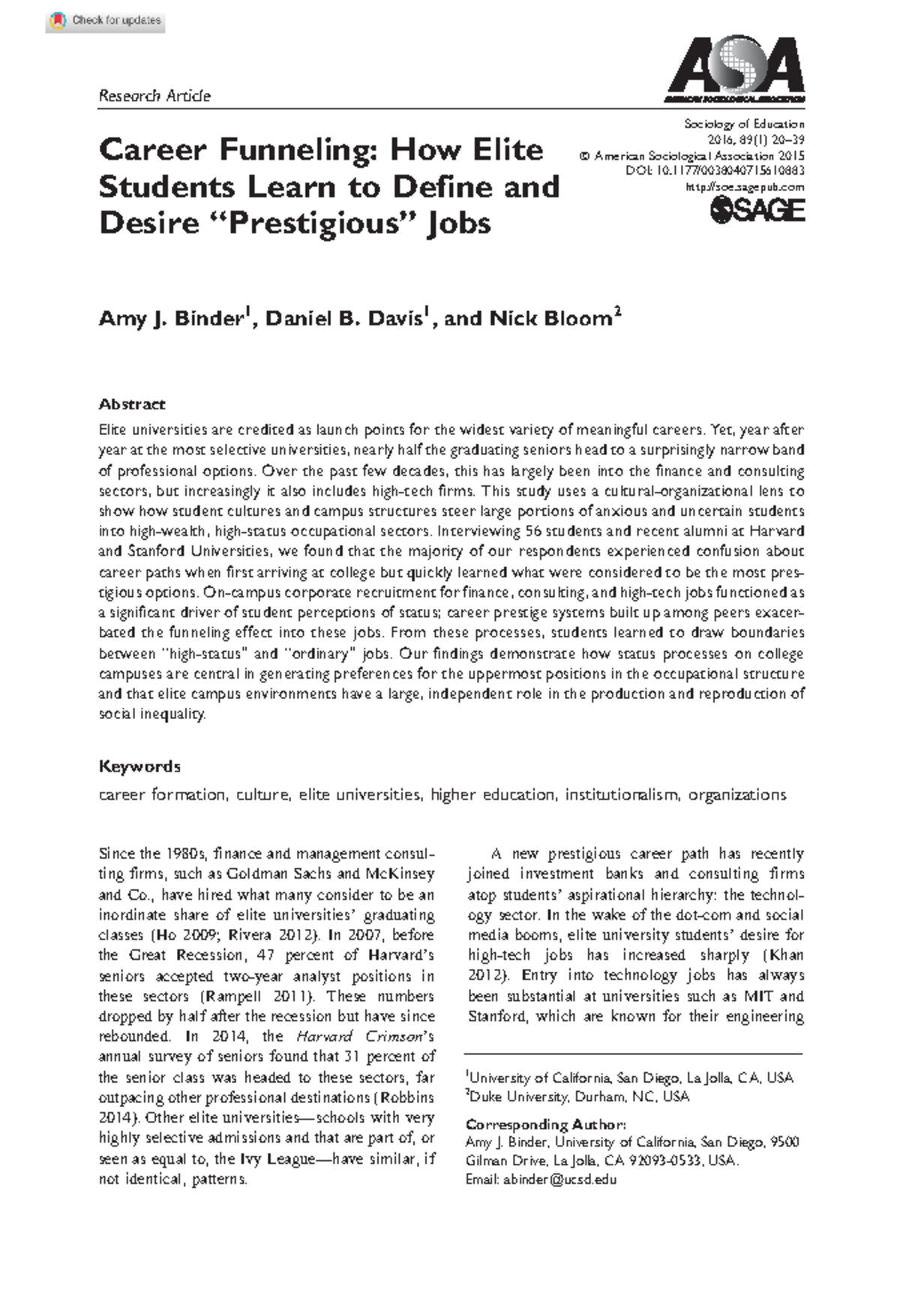Career Funneling: Pathways to Prestigious Jobs at Elite Universities ...
