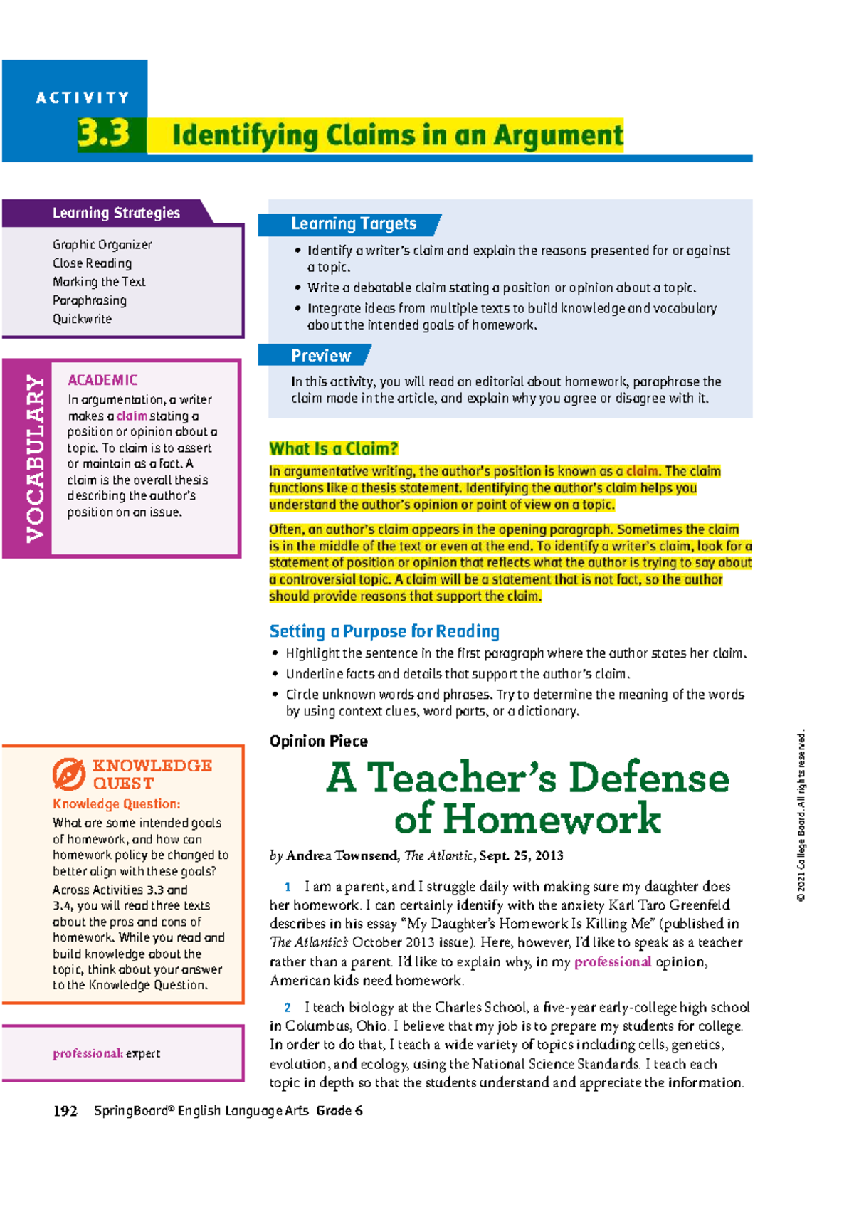 Springboard pp. 212-216 - © 2021 College Board. All rights reserved ...