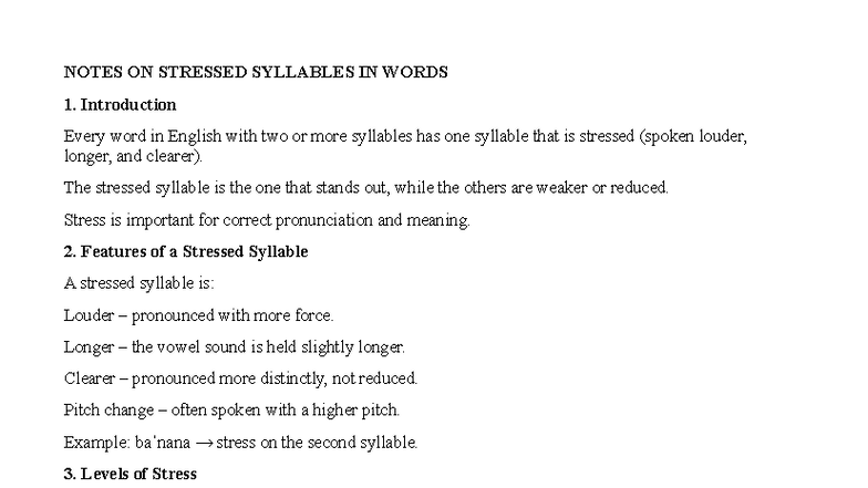 Notes ON Stressed Syllables IN Words - NOTES ON STRESSED SYLLABLES IN ...