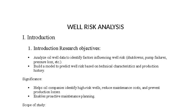 WELL RISK ANALYSIS: Factors Influencing Oil Well Failures - Studocu