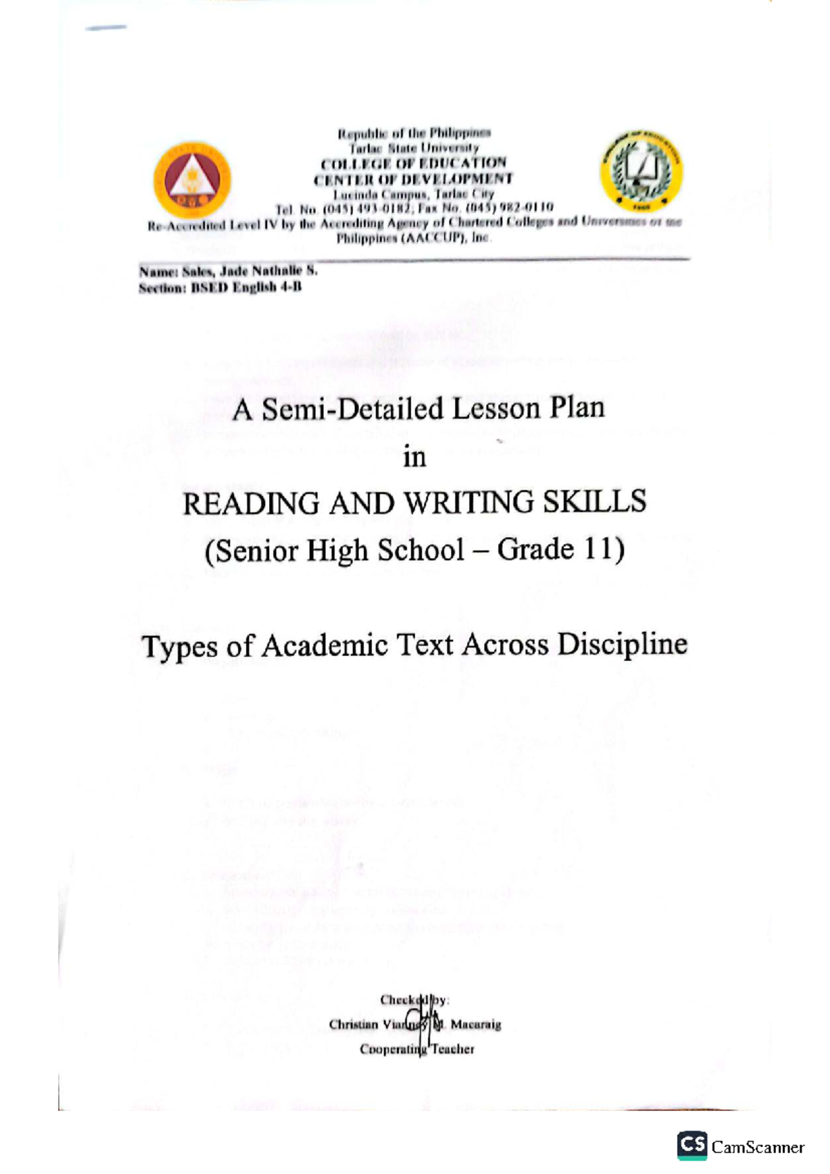 BSED English Lesson Plan: Types of Academic Texts for Grade 11 - Studocu