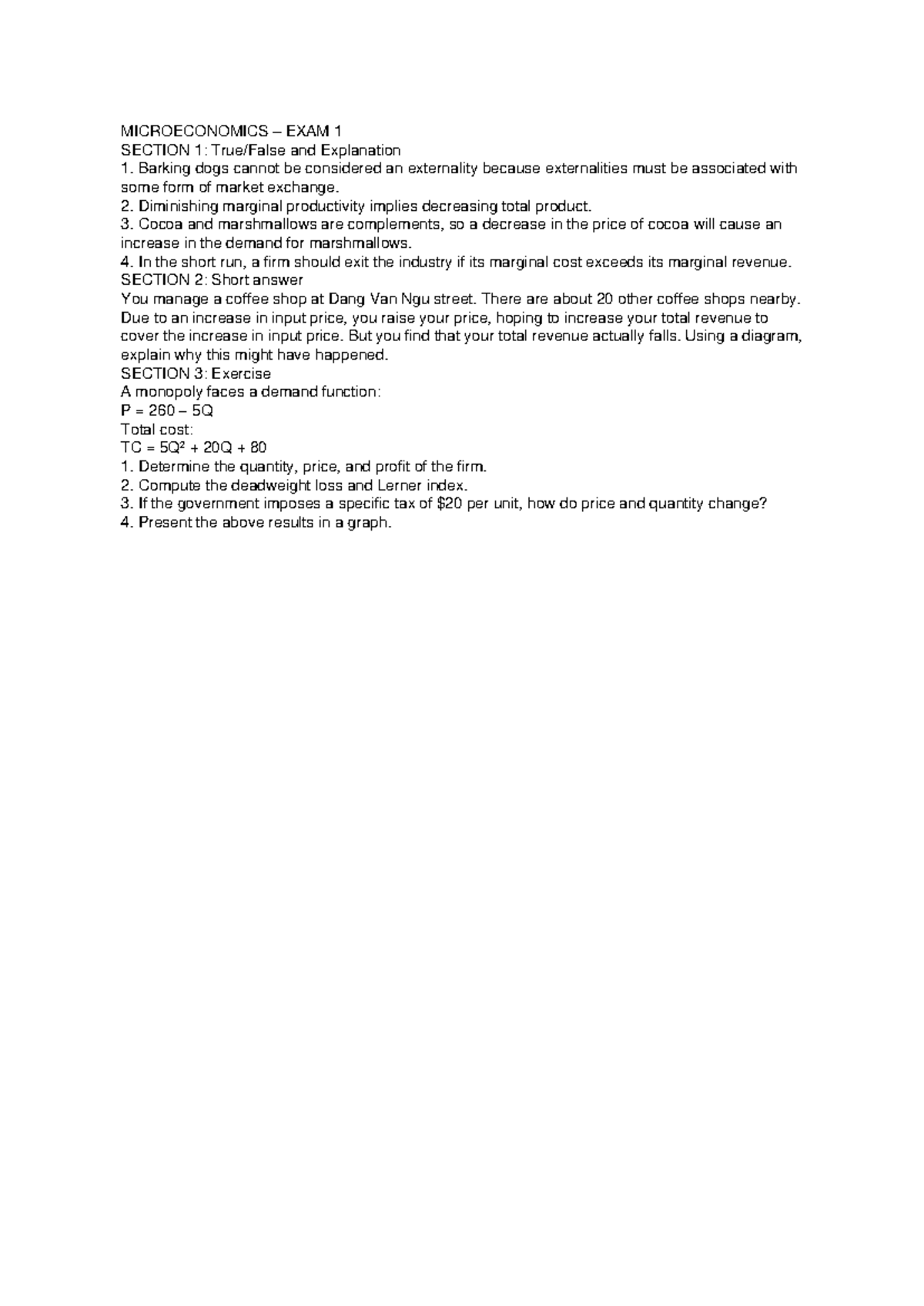 MICROECONOMICS EXAM 1: Key Concepts & Problem Solving - Studocu