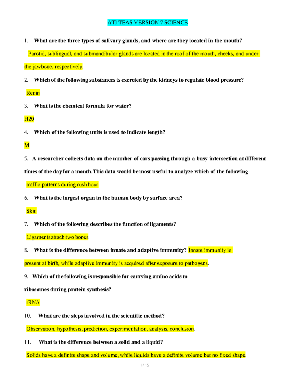 ATI TEAS Version 7 Science Study Guide 2025 - Studocu