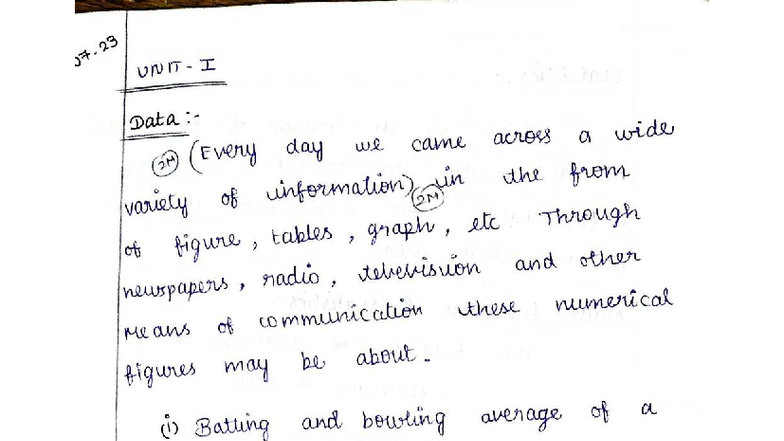Statistics - UNIT-1 Notes (Data Collection & Analysis) - Studocu