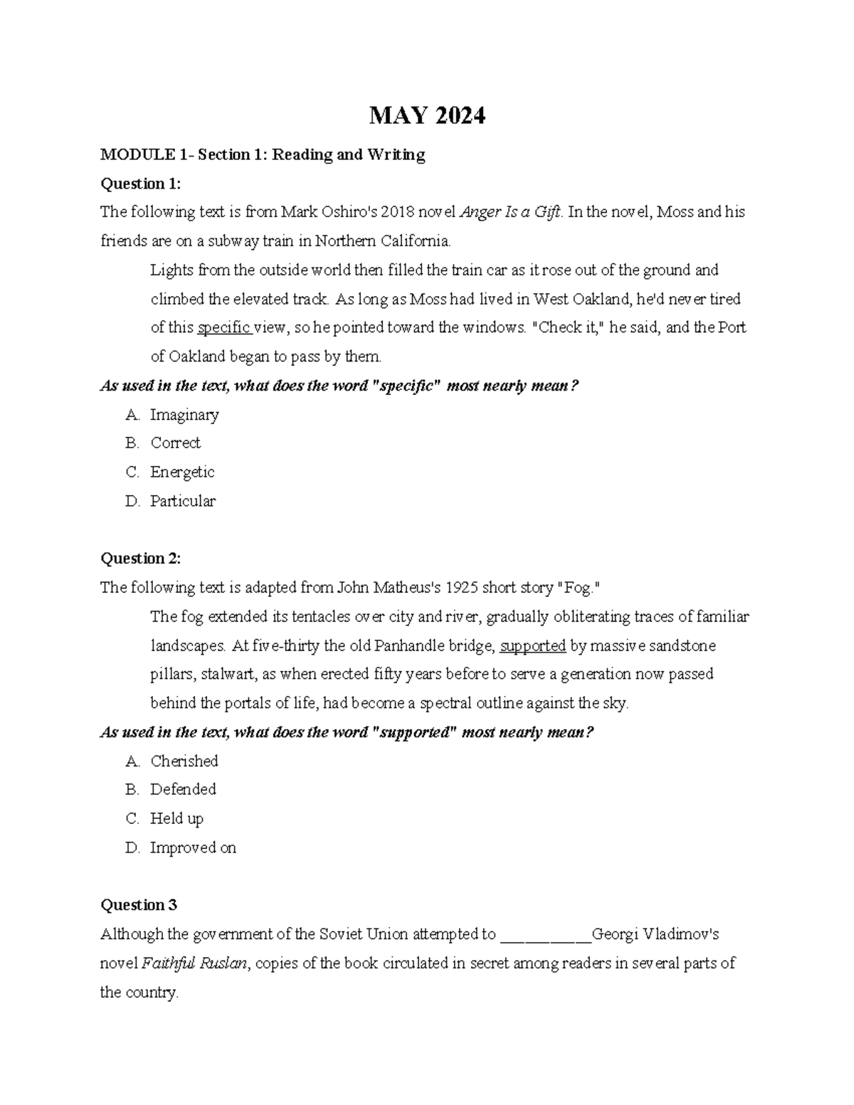 REAL TEST 4 - SAT Reading and Writing Practice Questions - Studocu