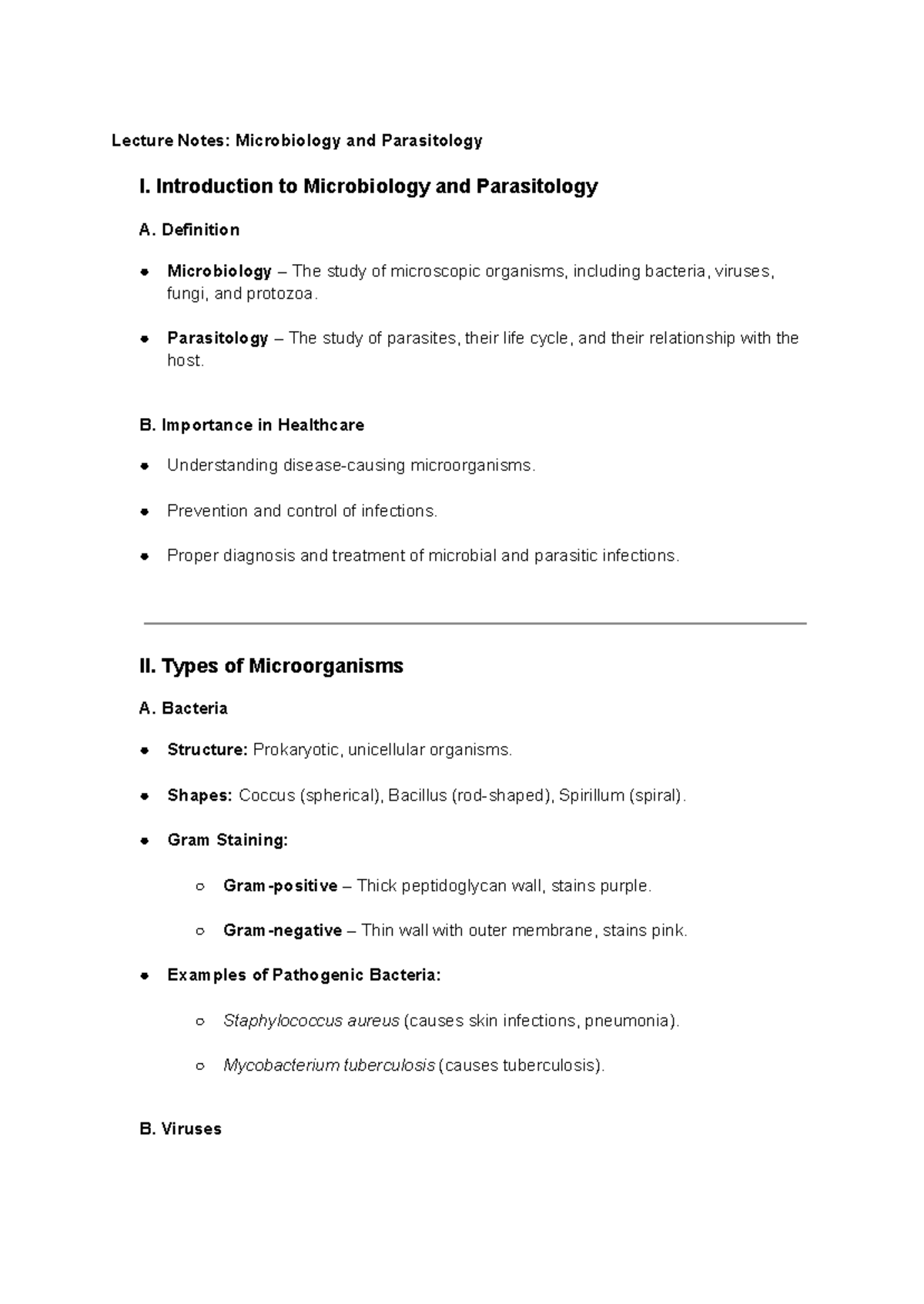 Lecture Notes: Microbiology & Parasitology Overview for Students - Studocu