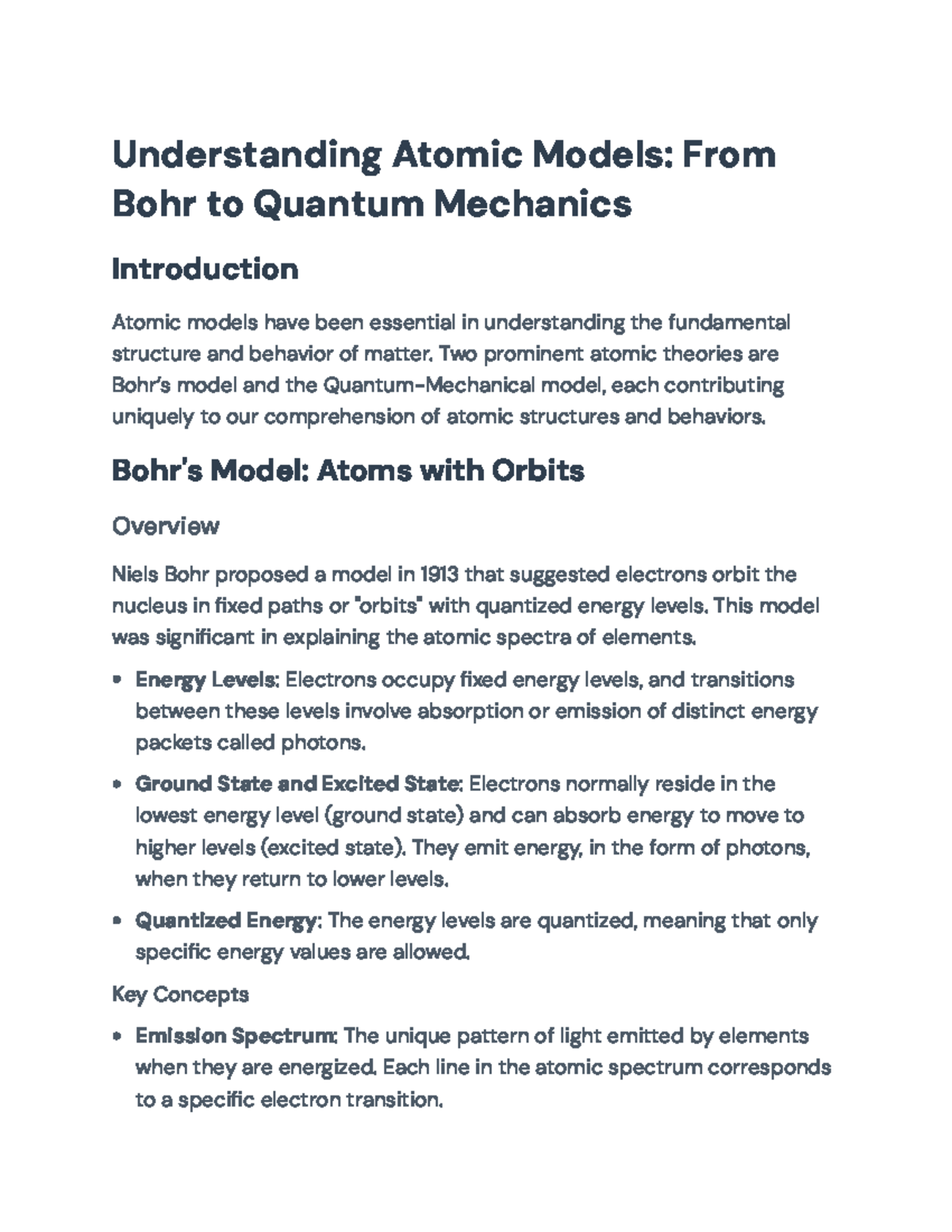 Atomic Models: From Bohr to Quantum Mechanics - Overview and Insights ...