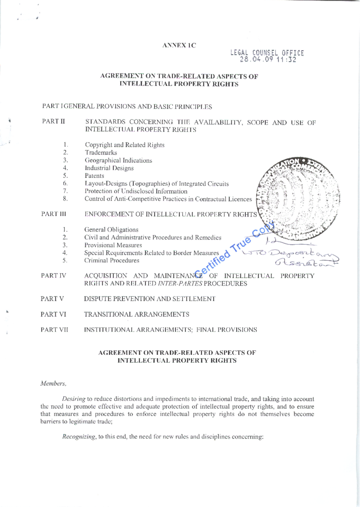 agreement on trade releted aspects on intellectual property - ANNEX 1C ...