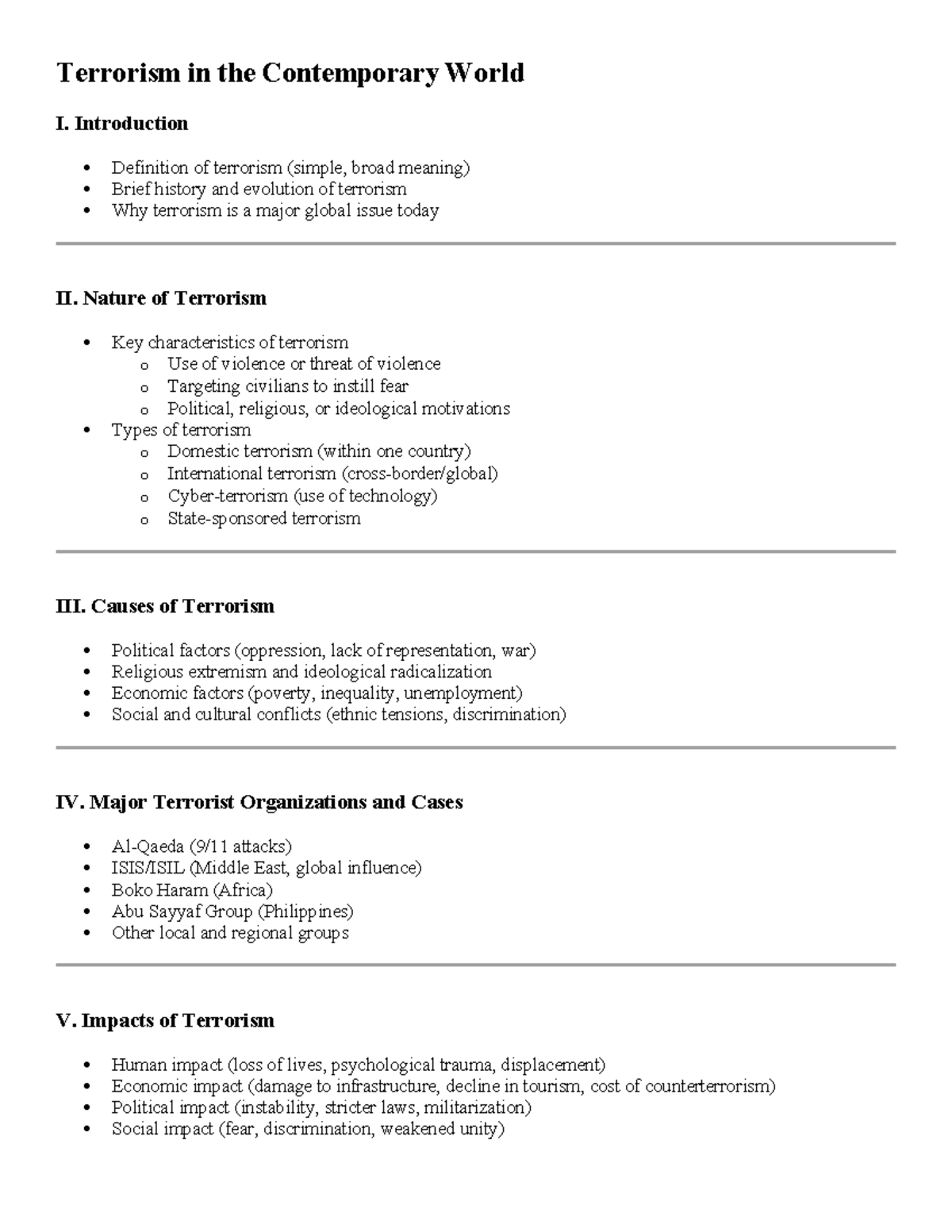 Terrorism in the Contemporary World: Key Issues and Impacts - Studocu