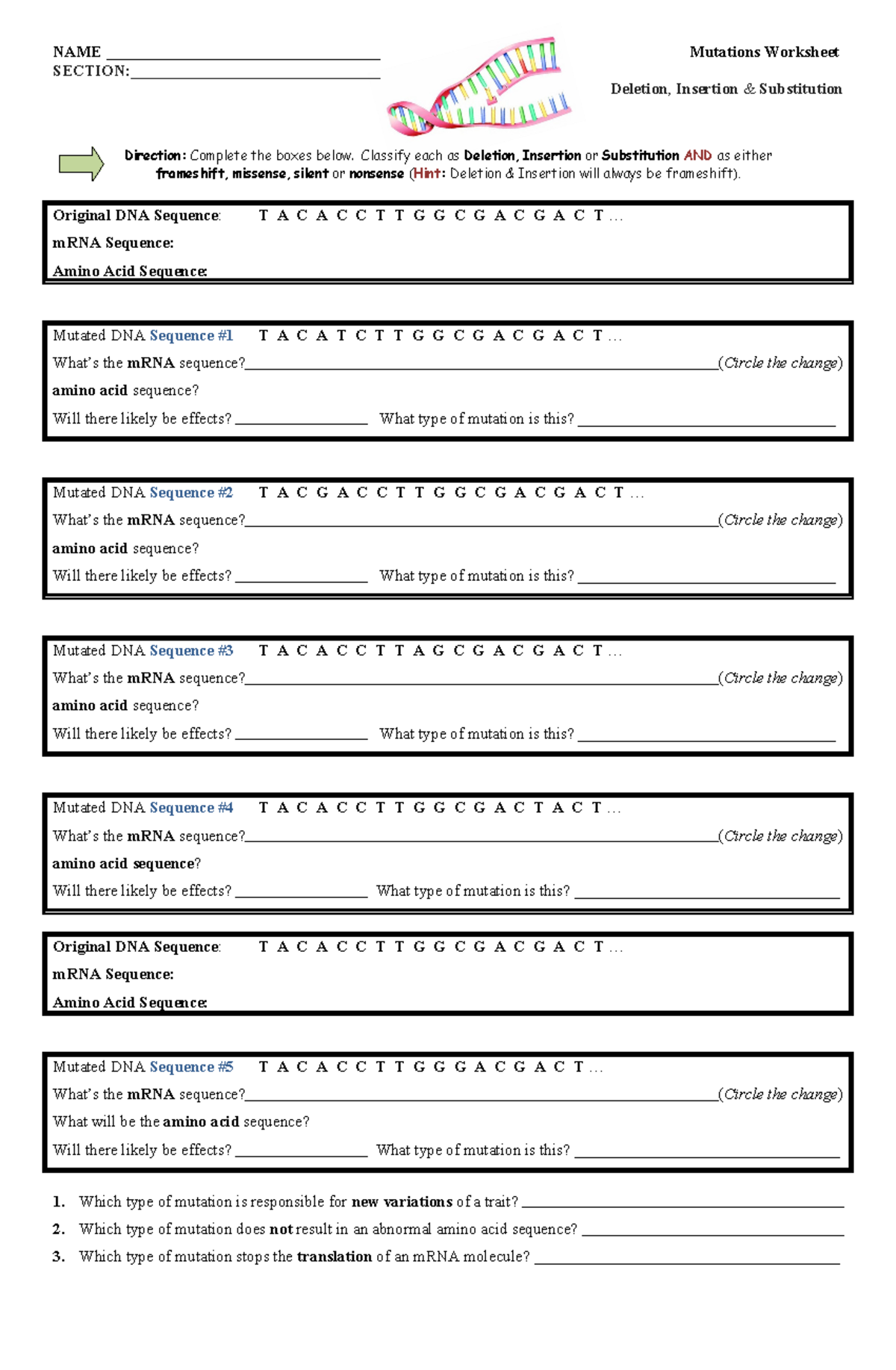 Grade-10- Mutation-ACT. - NAME ...