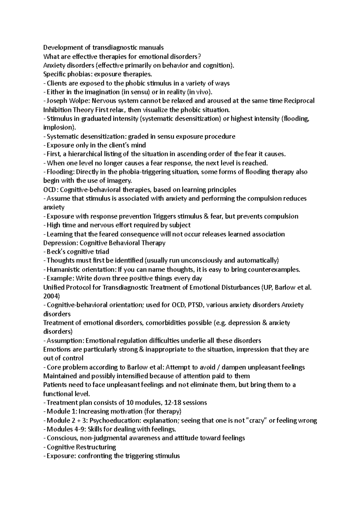 Transdiagnostic Manual Development for Emotional Disorder Therapies ...