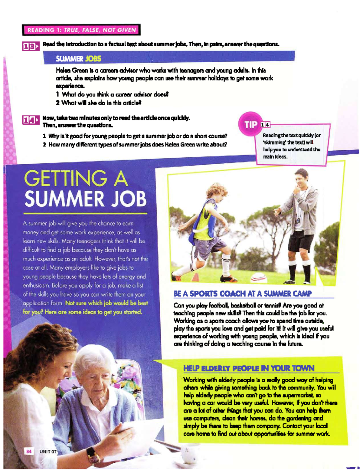 Unit 07 - Summer Jobs English Exercise and Reading Comprehension - Studocu